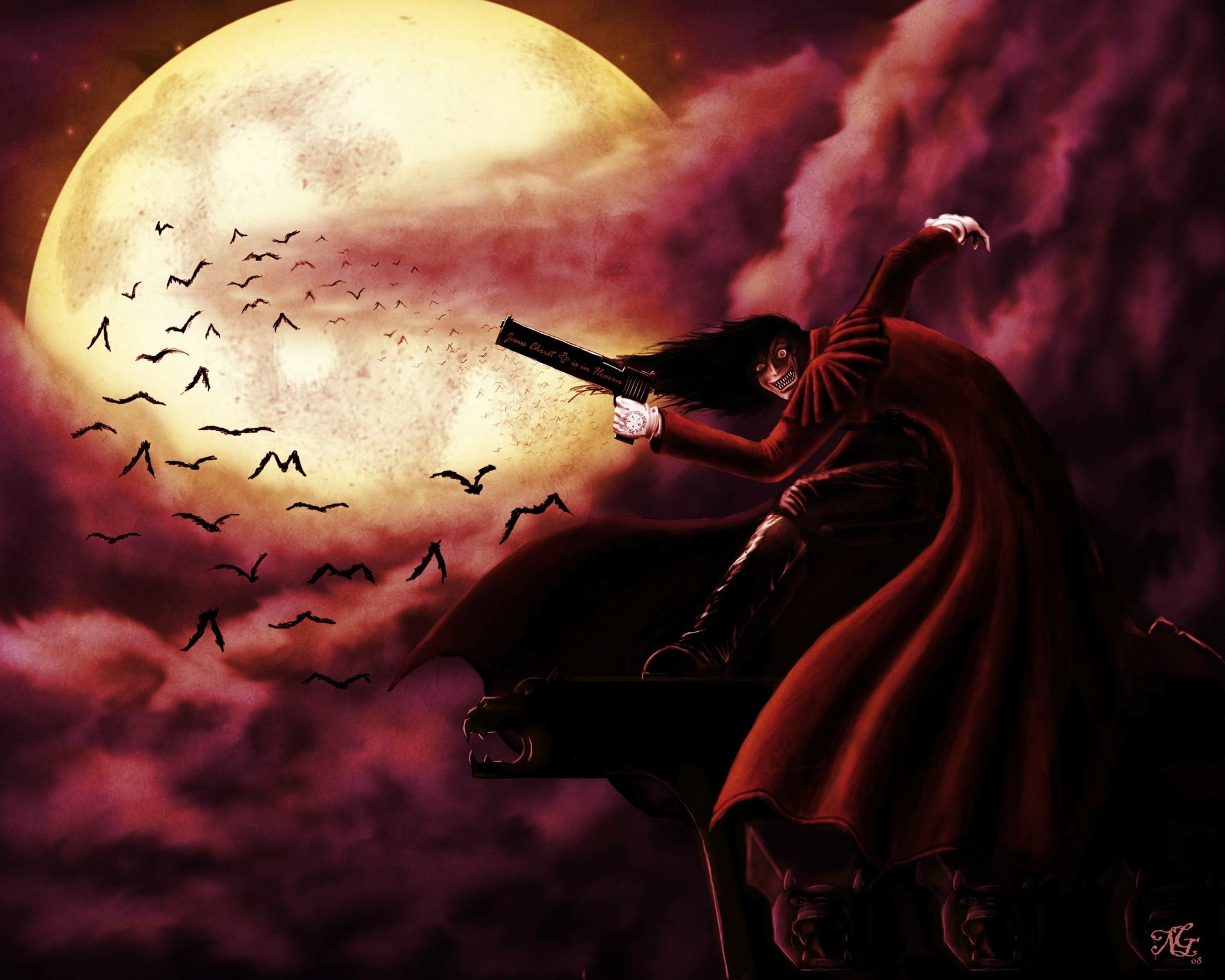 Alucard’s Moonlit Hunt – Stunning Hellsing Anime HD Wallpaper