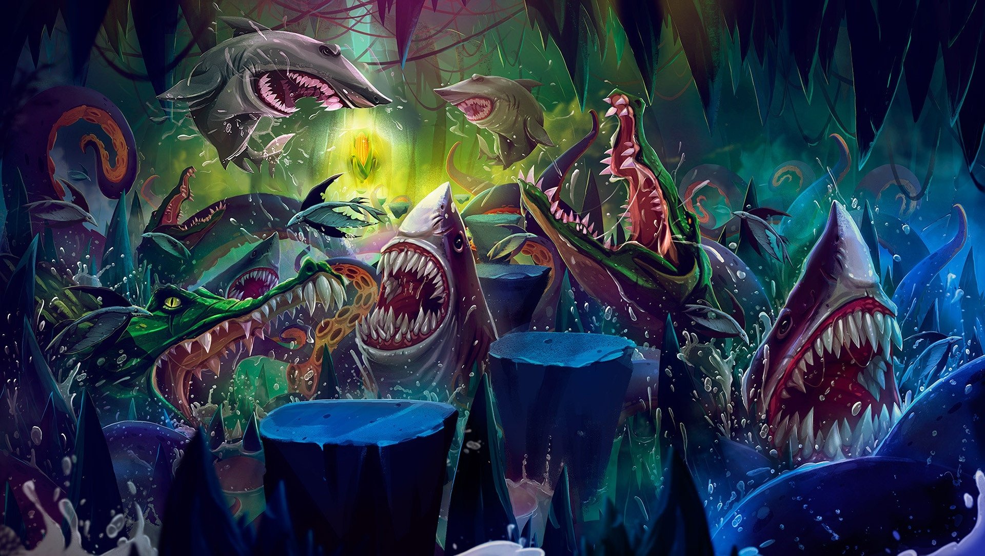 Leviathan Reef: Fantasy Shark Horde — HD Sea Monster Wallpaper by ...