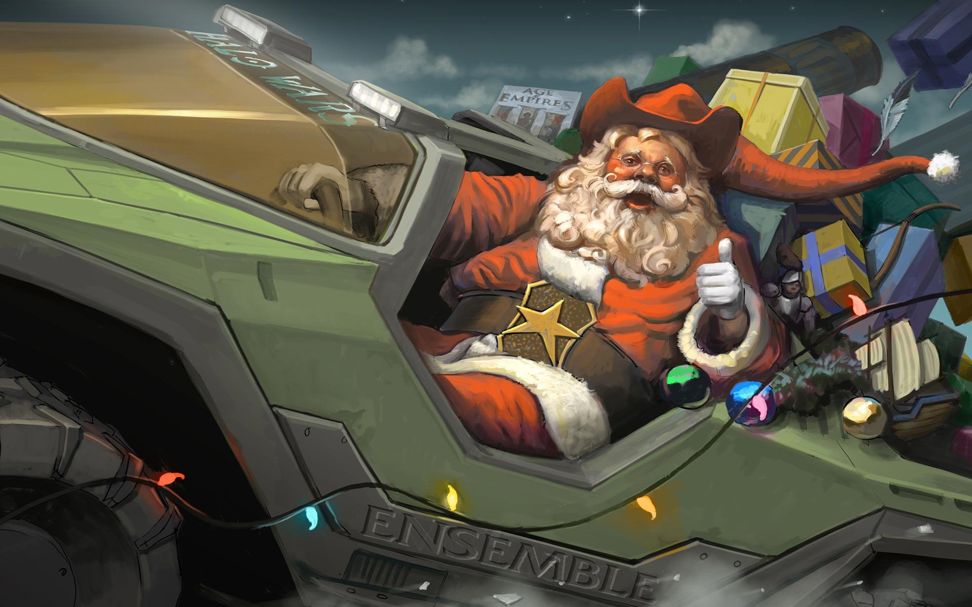 Santa's Holiday Halo: Epic Gift Ride HD Christmas Wallpaper