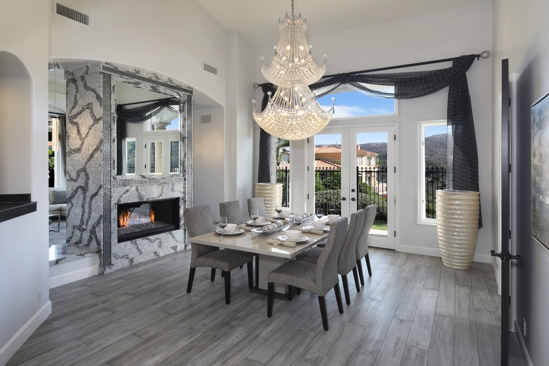 Elegant 4K Dining & Living Room with Modern Furniture and Crystal ...
