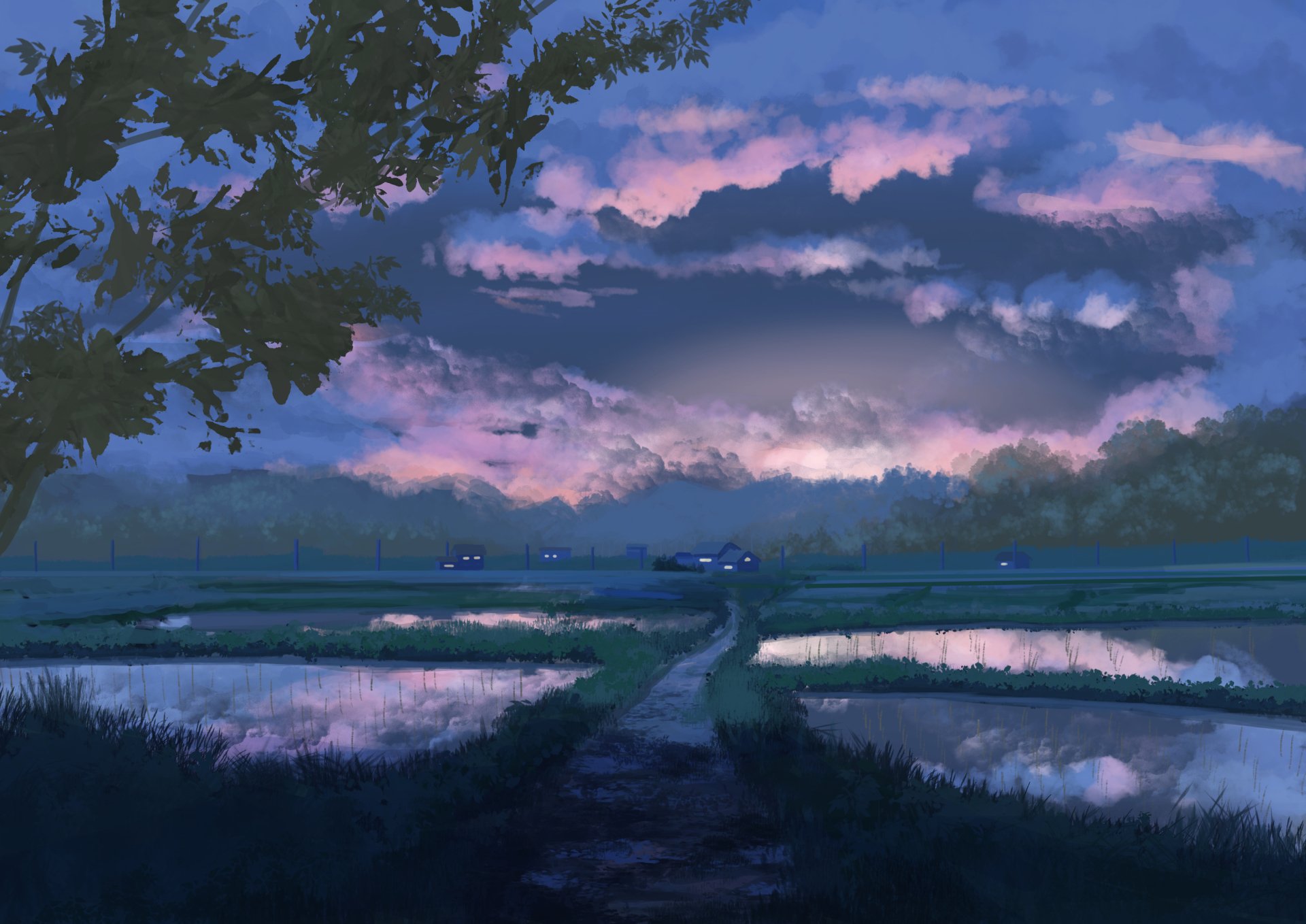 Serene Evening Countryside Path - Anime HD Wallpaper by もよぎ