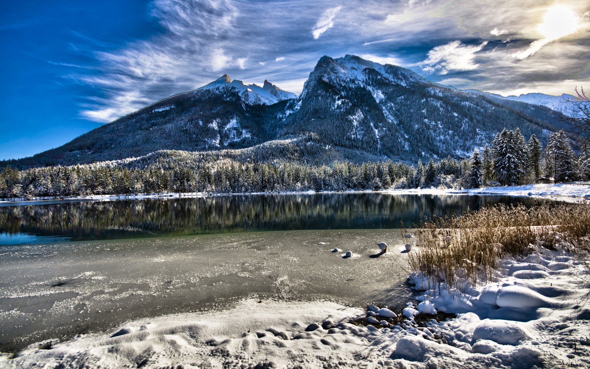 Winter Serenity at Hintersee: Bavaria’s Mountain Lake Reflection in HD ...