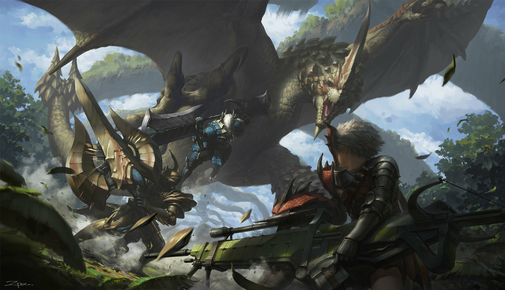 Epic Monster Hunter Dragon Battle – HD Video Game Wallpaper by Pengzhen ...