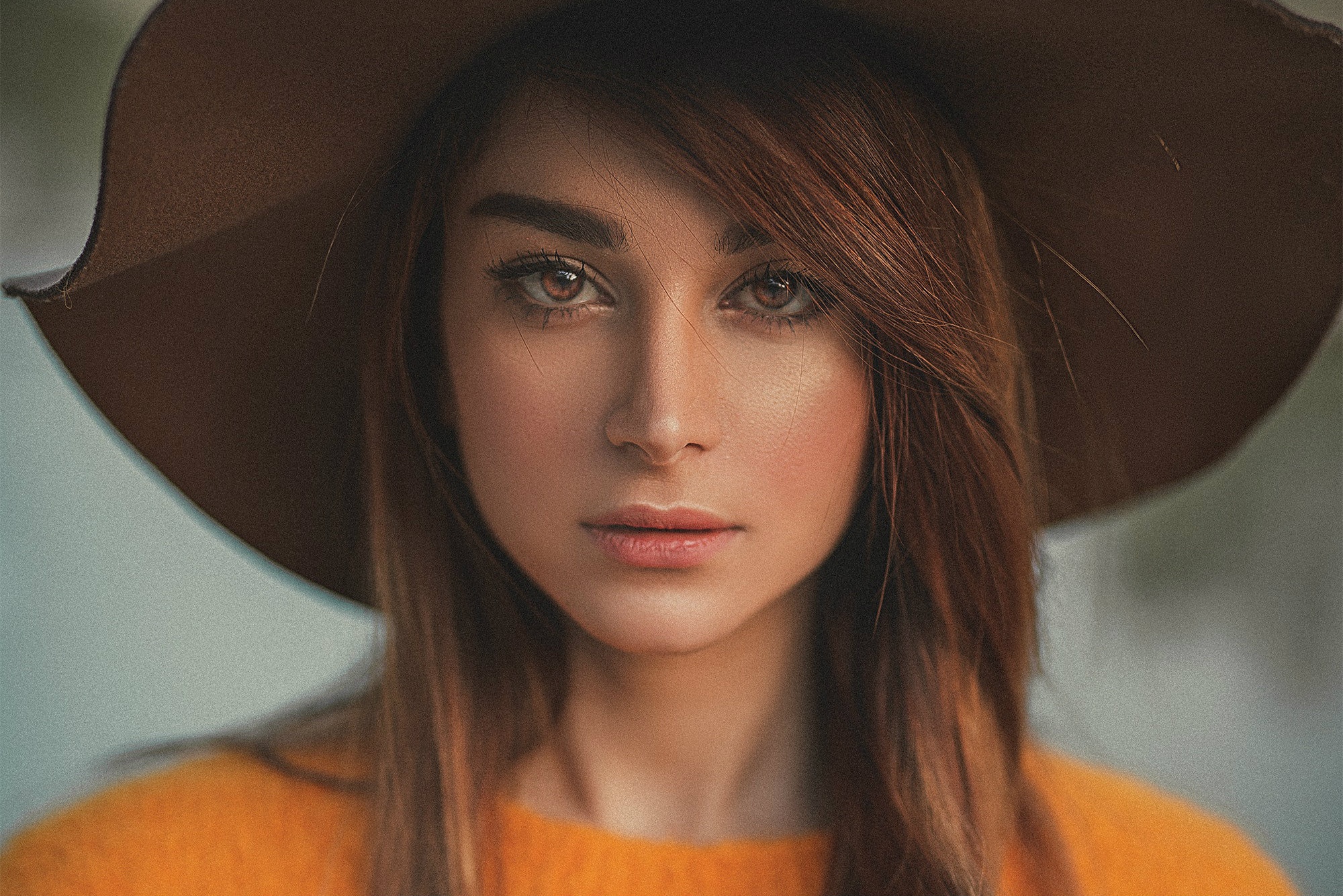 Download Brunette Brown Eyes Stare Face Woman Model HD Wallpaper