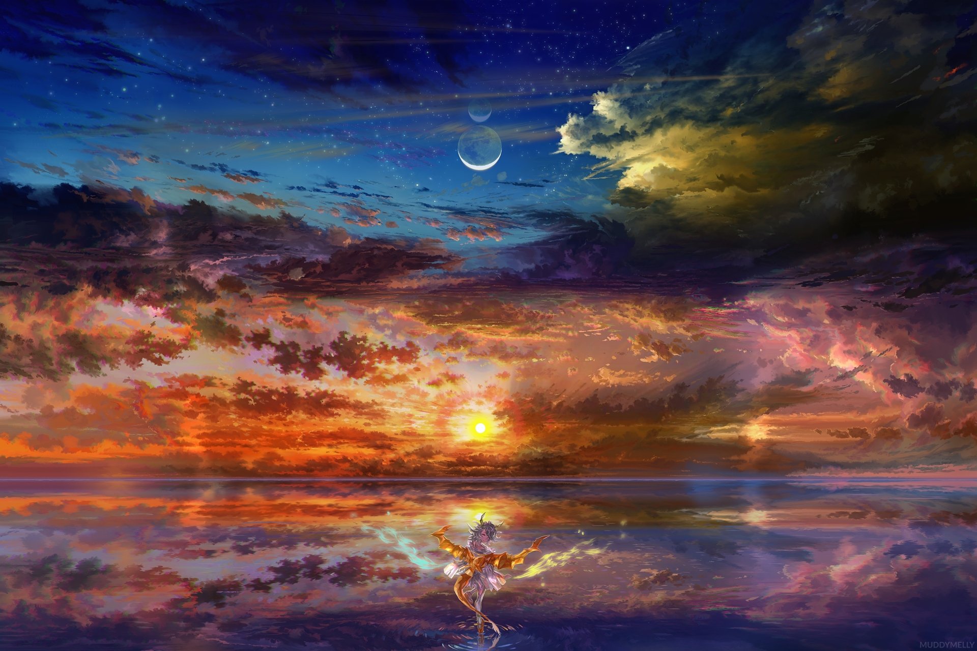 Dreamy Sunset Reflection - Original Anime HD Wallpaper by Melissa Hui Wang