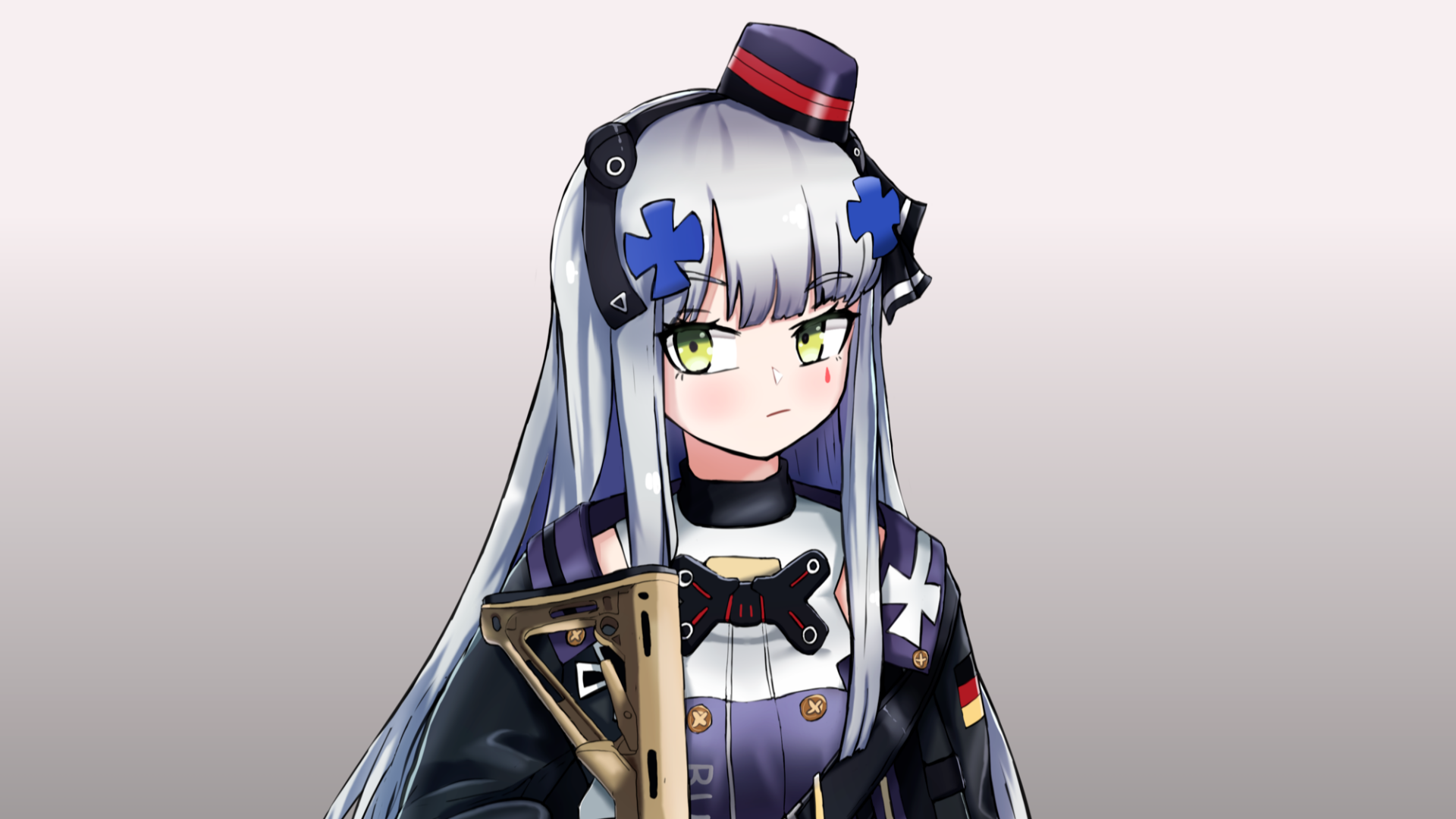 Download HK416 (Girls Frontline) Green Hair Grey Hair Video Game Girls ...