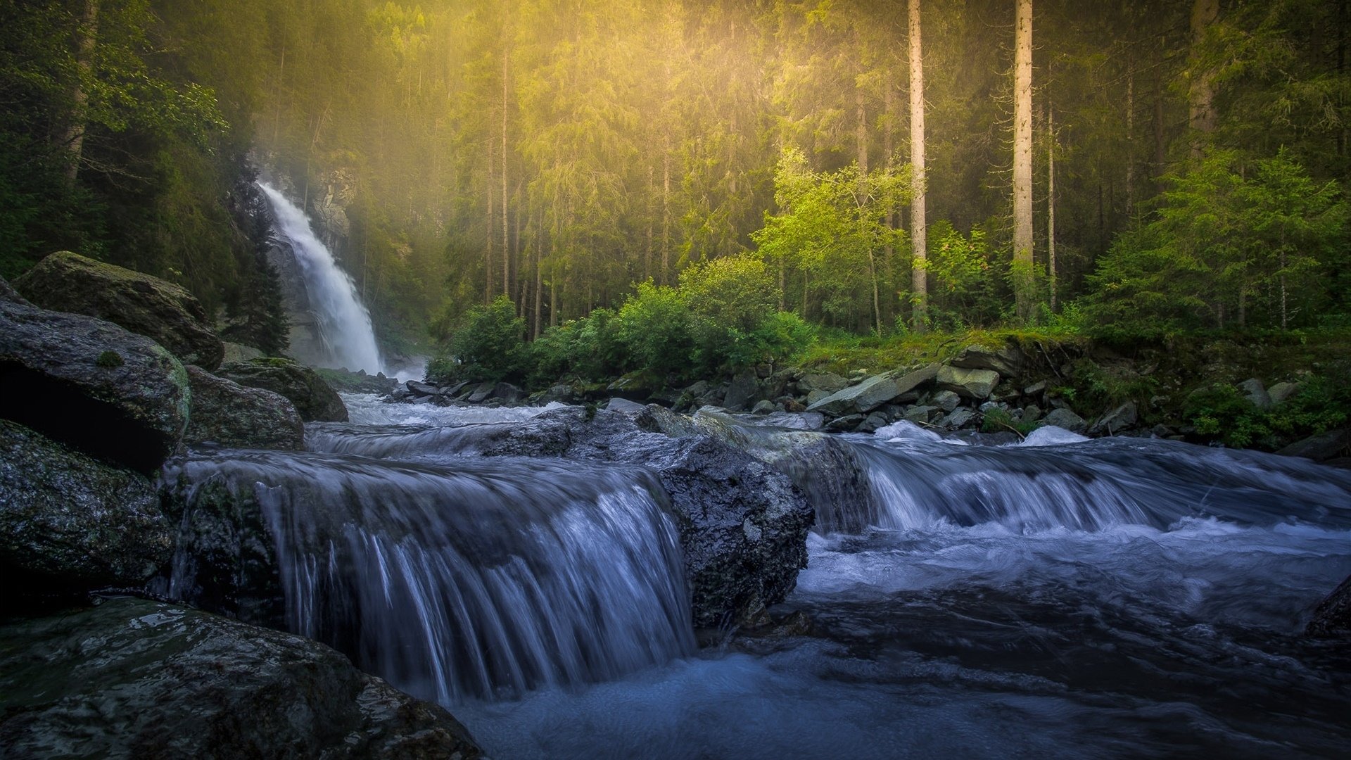 Majestic Forest Waterfall HD: Nature's Green Serenity | 1920x1080 ...