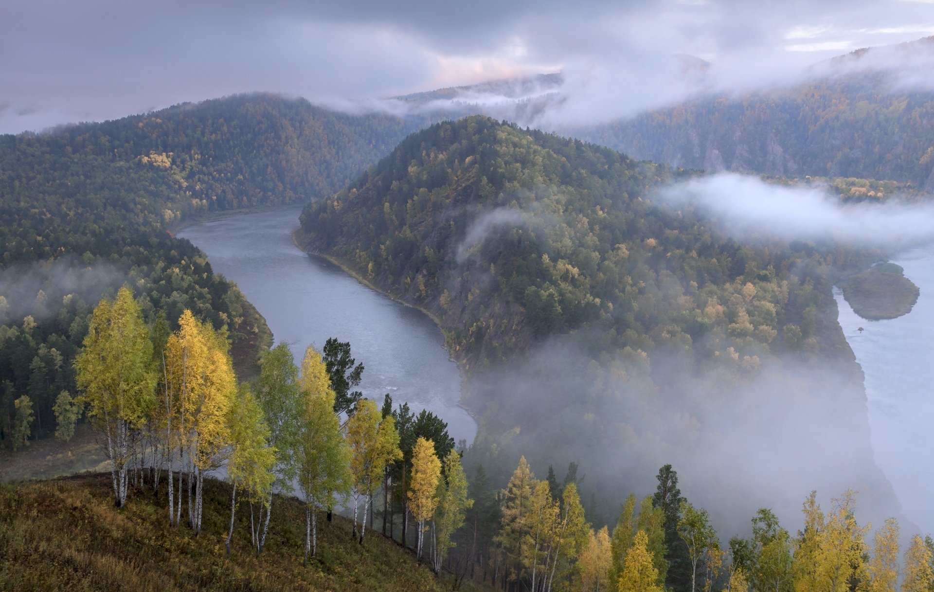 Download River Nature Landscape Fog HD Wallpaper