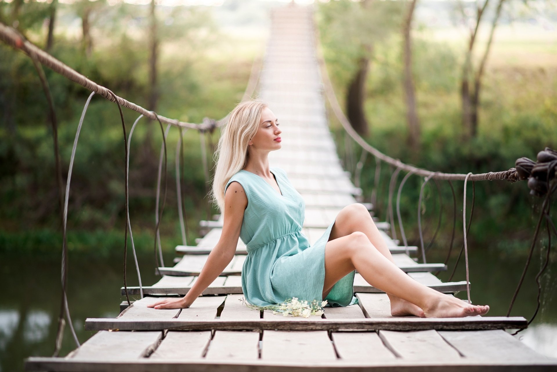 Download Depth Of Field Blonde Barefoot Dress Bridge Woman Model HD ...