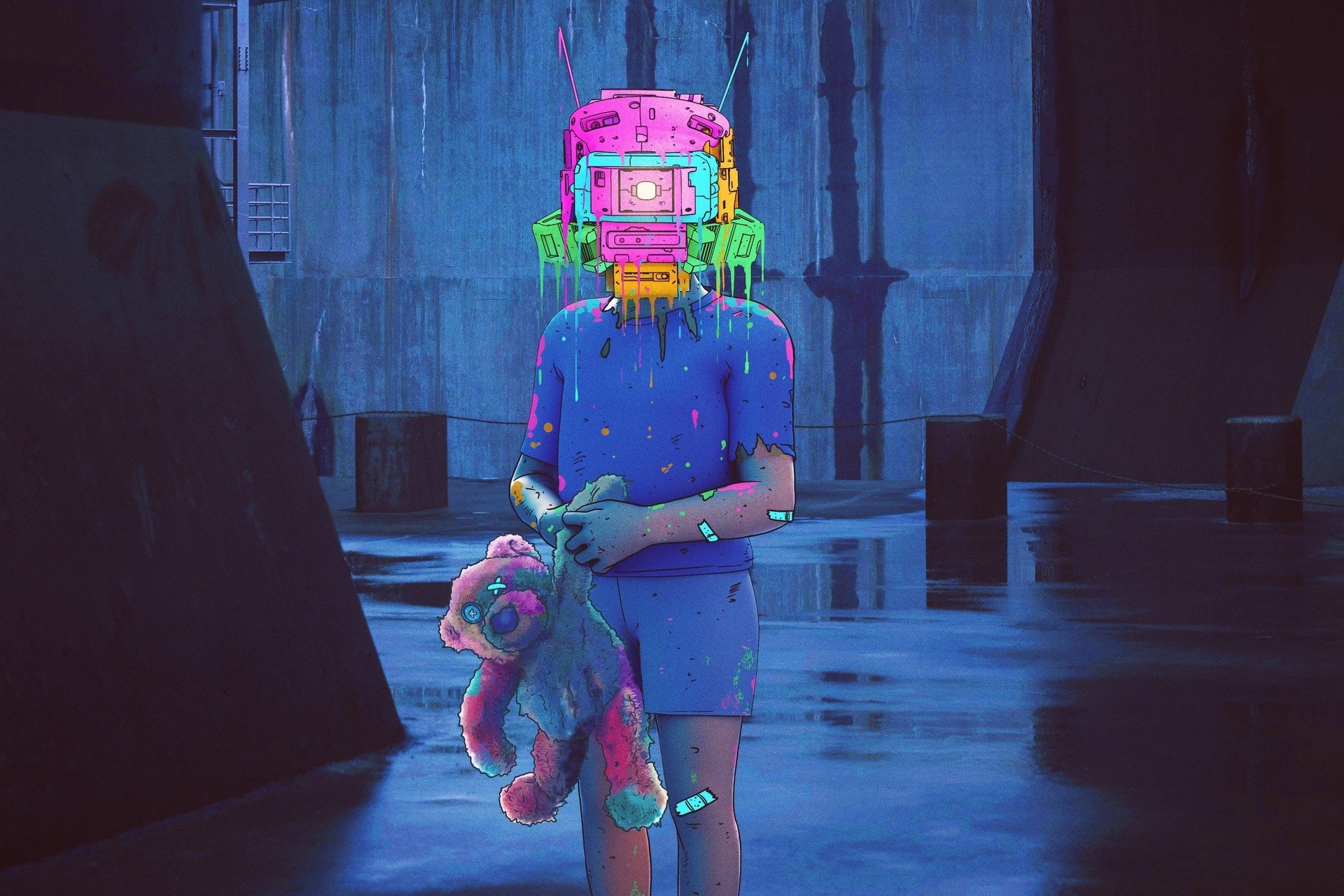 Download Child Cyberpunk Teddy Bear Toy Sci Fi Robot HD Wallpaper by ...