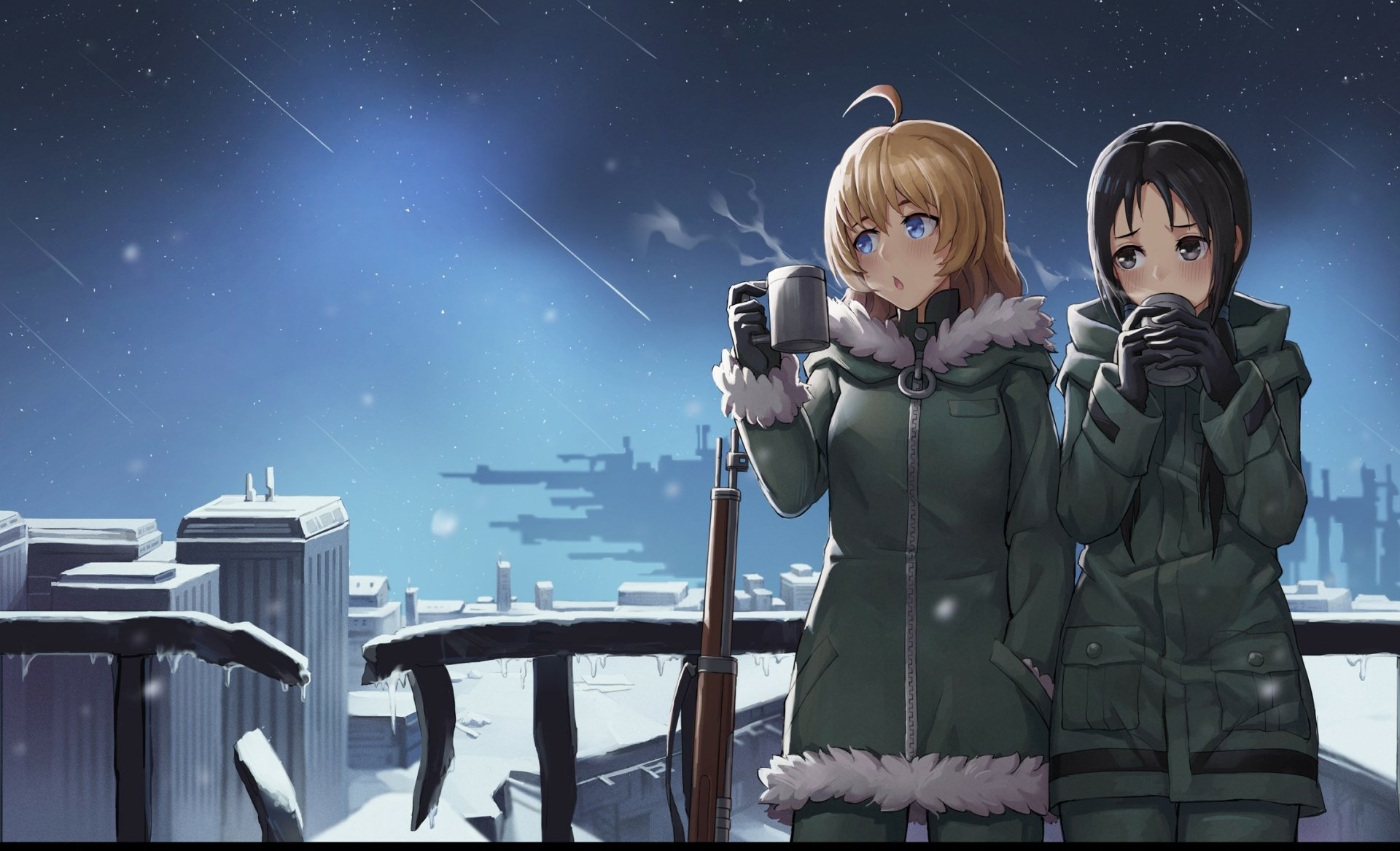 Girls' Last Tour: Chito & Yuuri's Quiet Anime Night HD Wallpaper