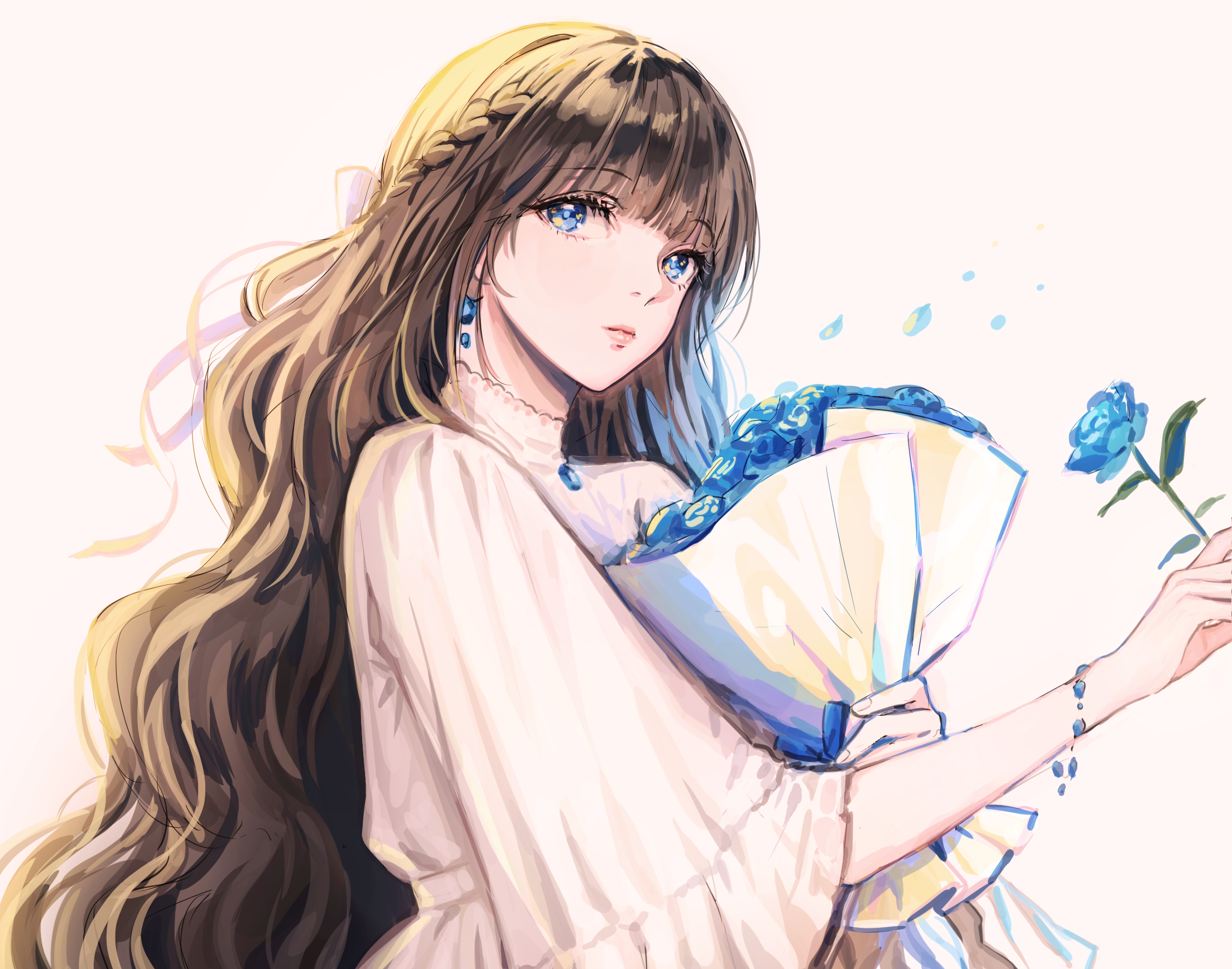 Download Blue Eyes Flower Anime Original HD Wallpaper by 찌짱