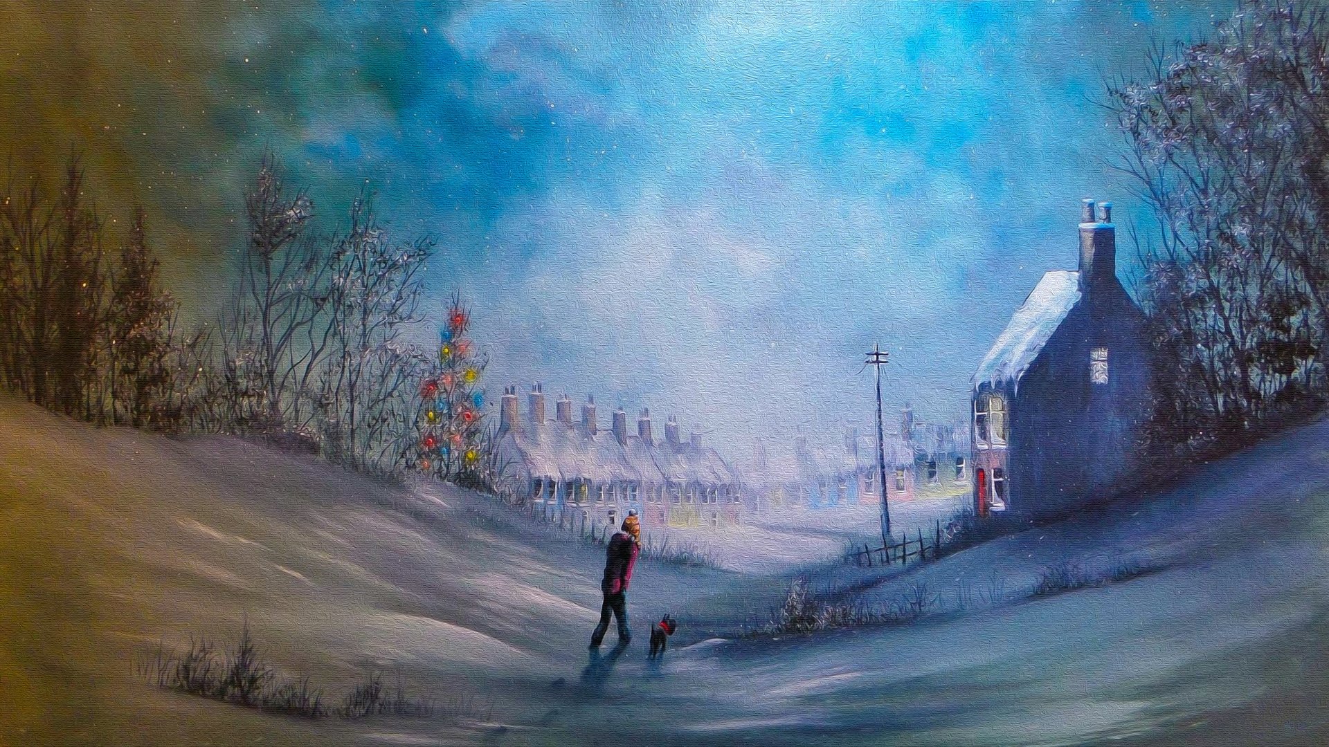 A Christmas Walk - Oil on Canvas by Manufan63