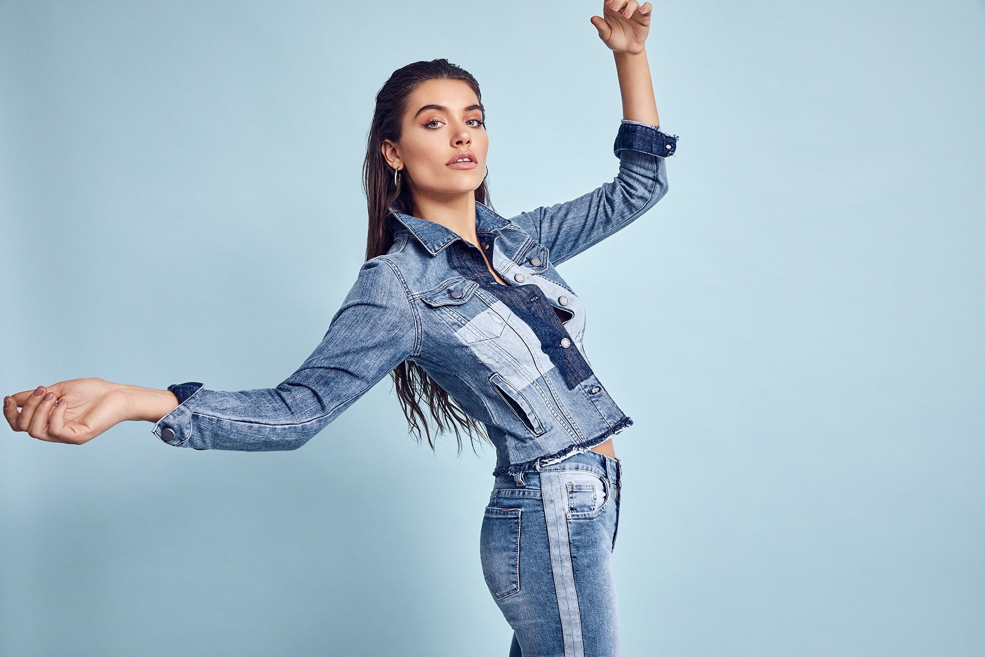 Download Denim Brunette Long Hair Woman Model Hd Wallpaper