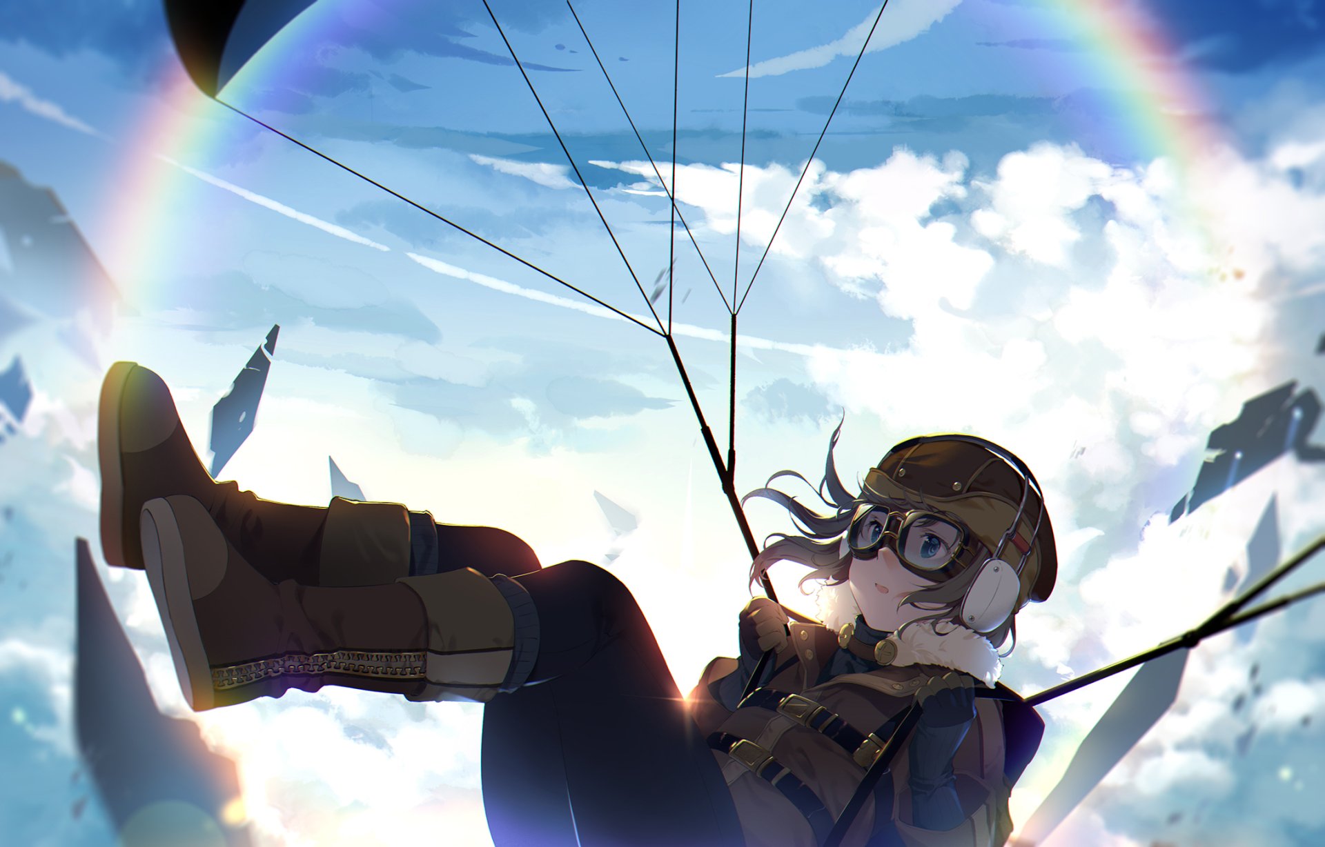 Skybound Dreams: Original Anime Parachuting HD Wallpaper by 兎々☂