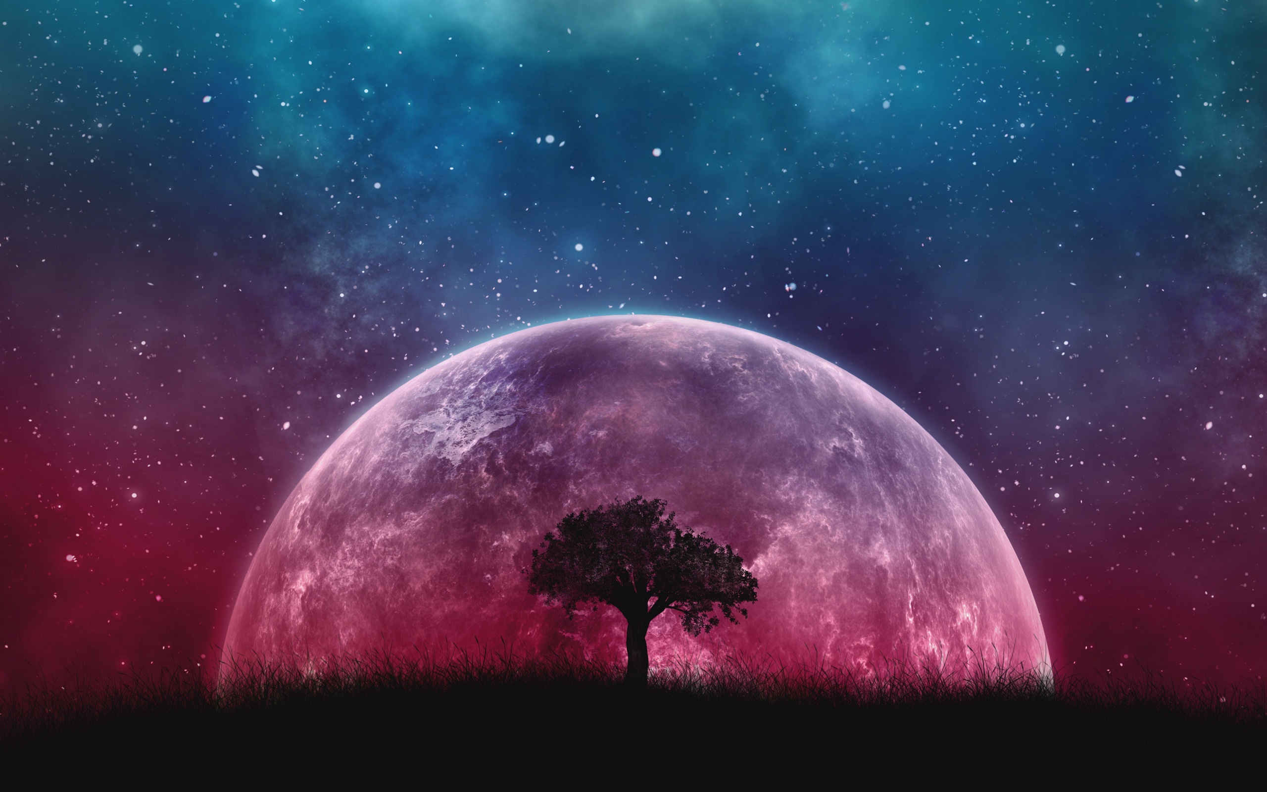 Download Tree Night Sky Pink Star Planet Sci Fi Planet Rise HD Wallpaper