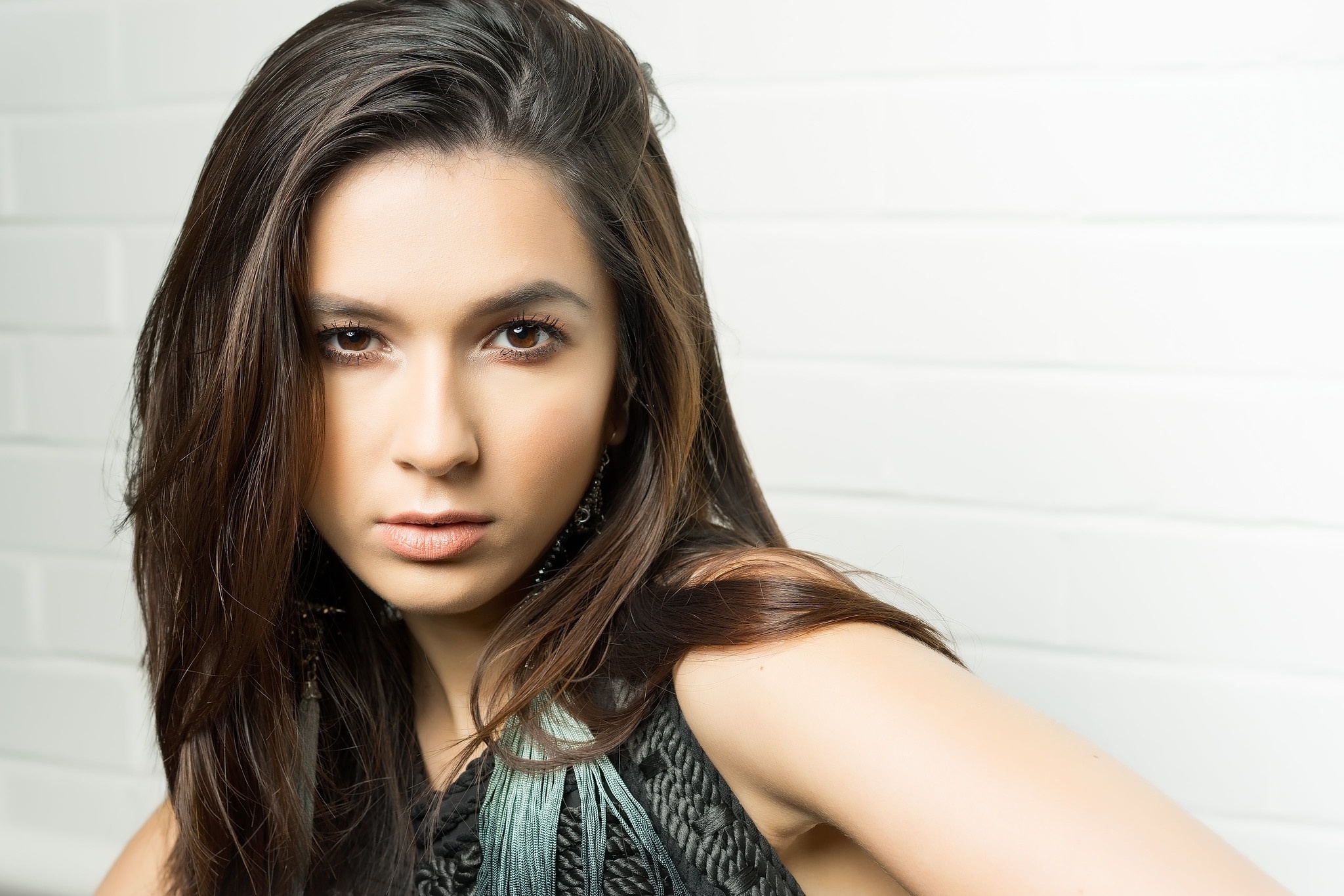 Download Brown Eyes Brunette Stare Face Woman Model HD Wallpaper