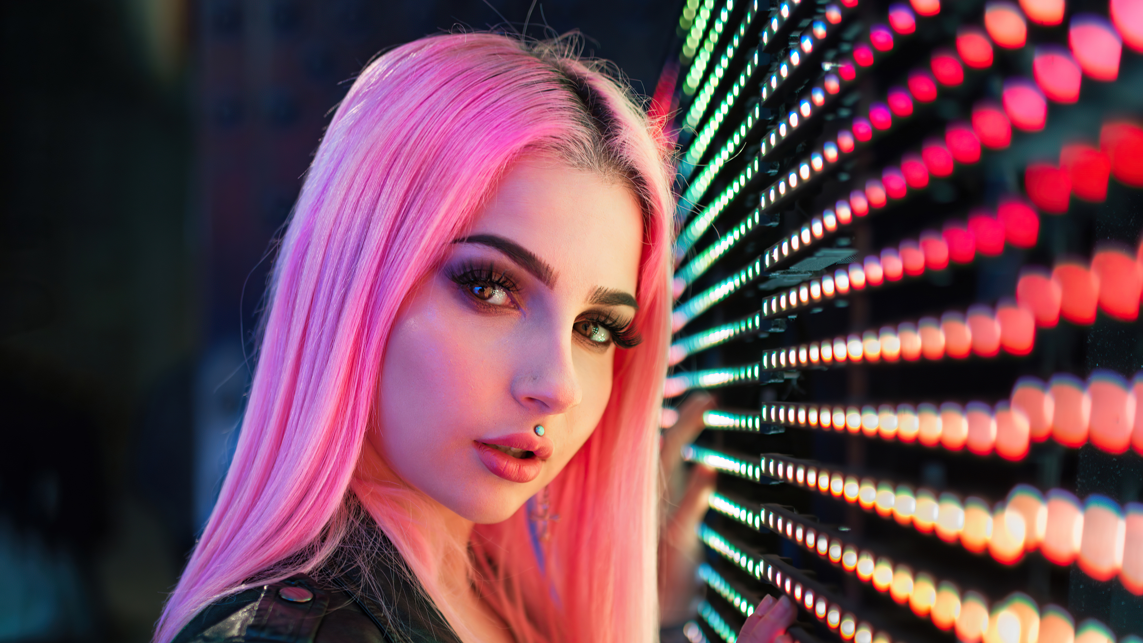 Download Light Face Pink Hair Woman Model 4k Ultra HD Wallpaper
