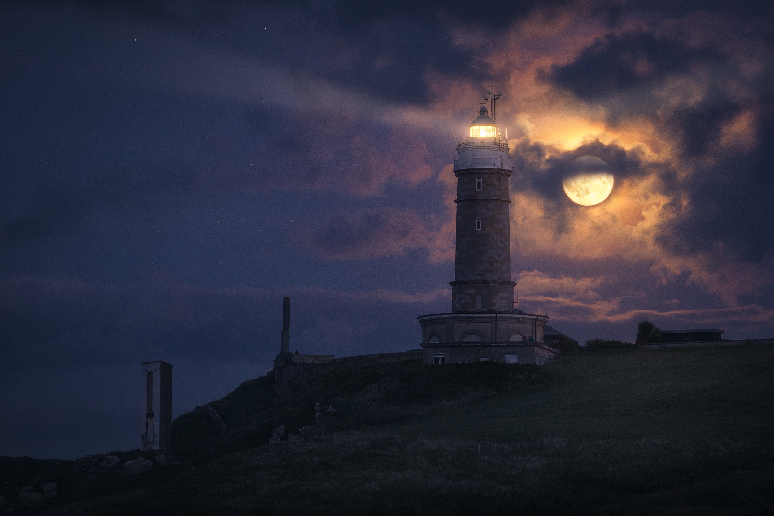 Download Moon Cloud Man Made Lighthouse HD Wallpaper