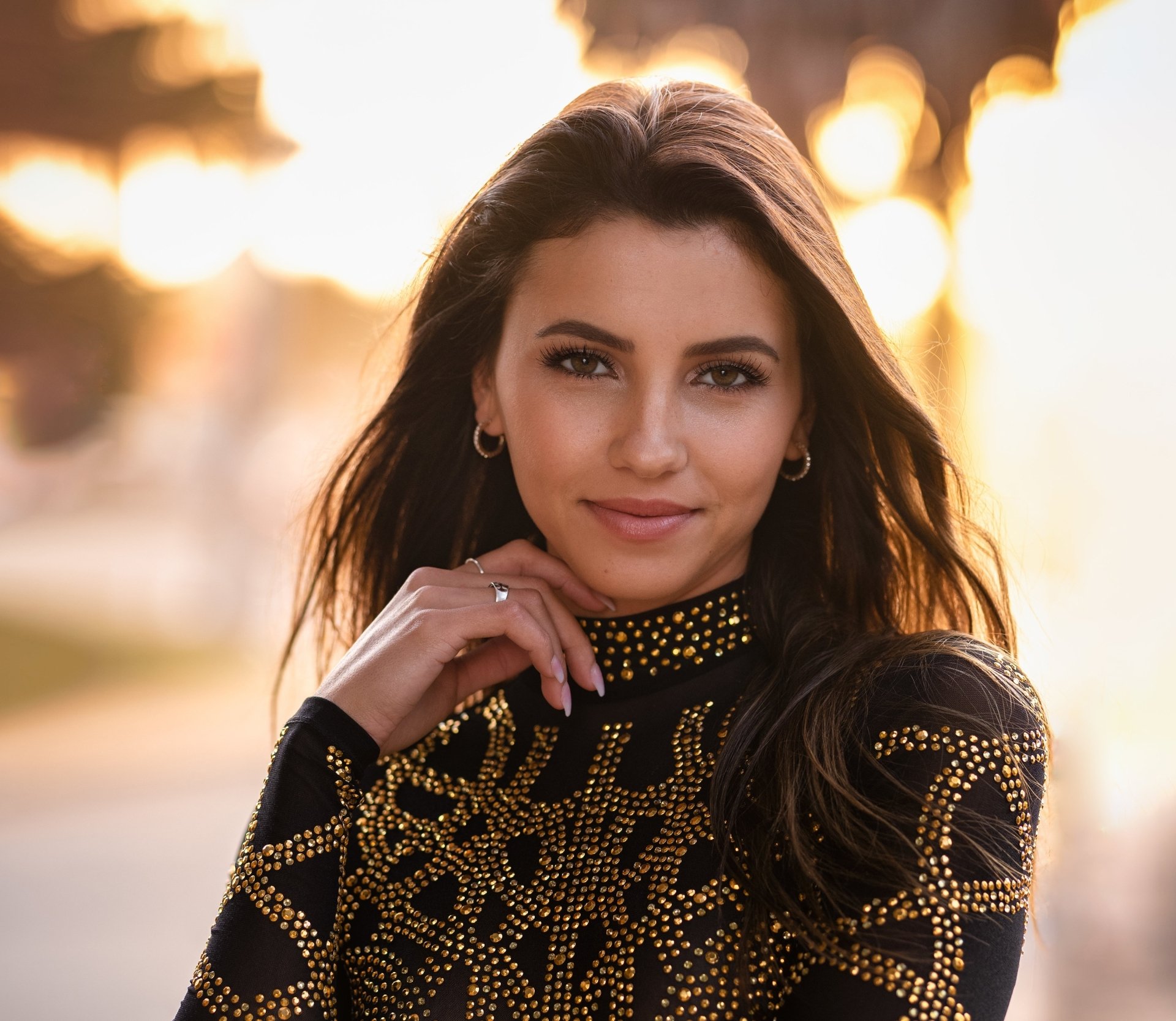 Radiant Brunette Model in Soft Bokeh HD Wallpaper with Stunning Depth ...