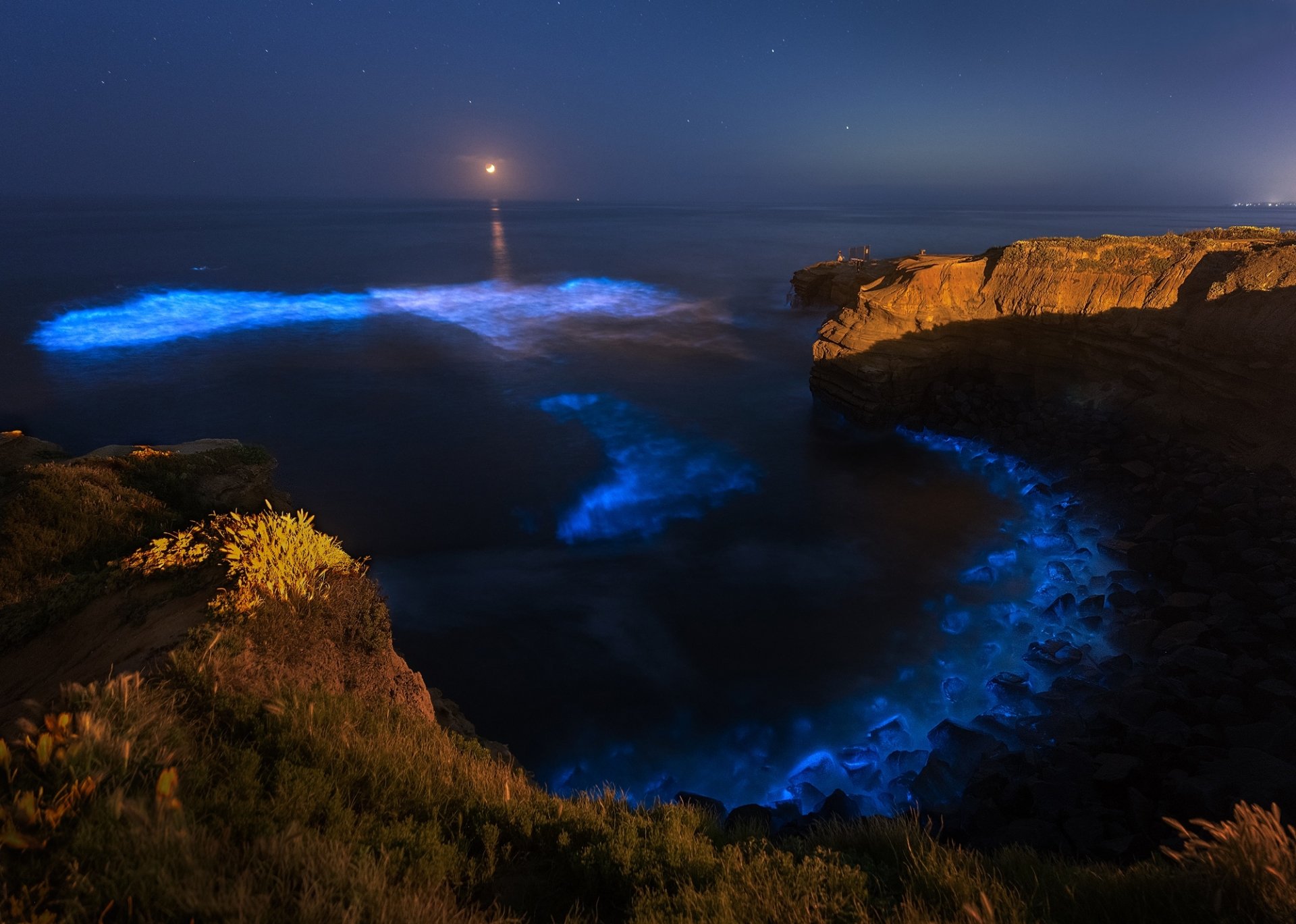 Download Coast Night Sea Nature Coastline HD Wallpaper