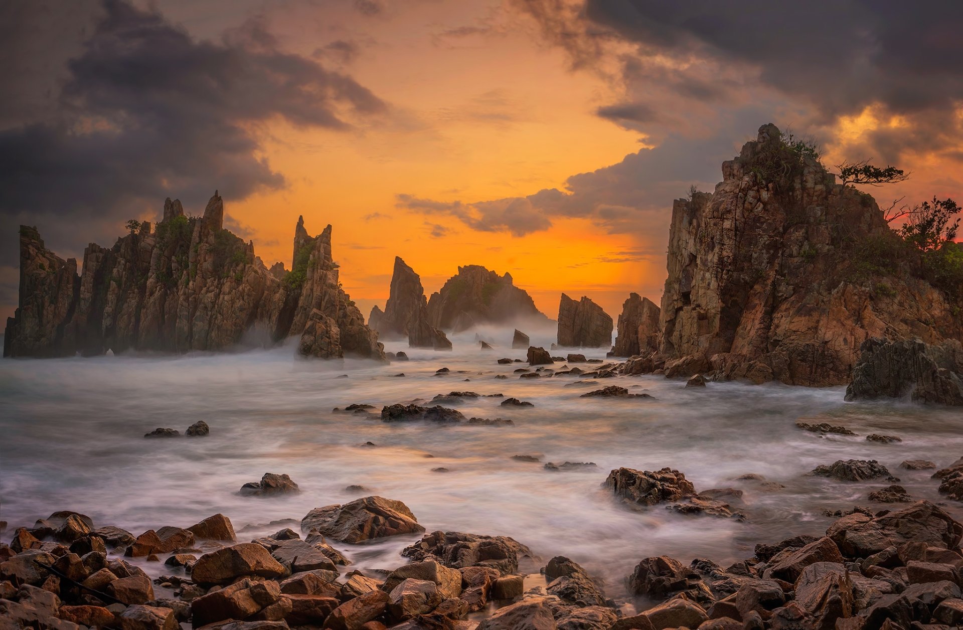 Download Stone Cloud Sea Nature Rock HD Wallpaper