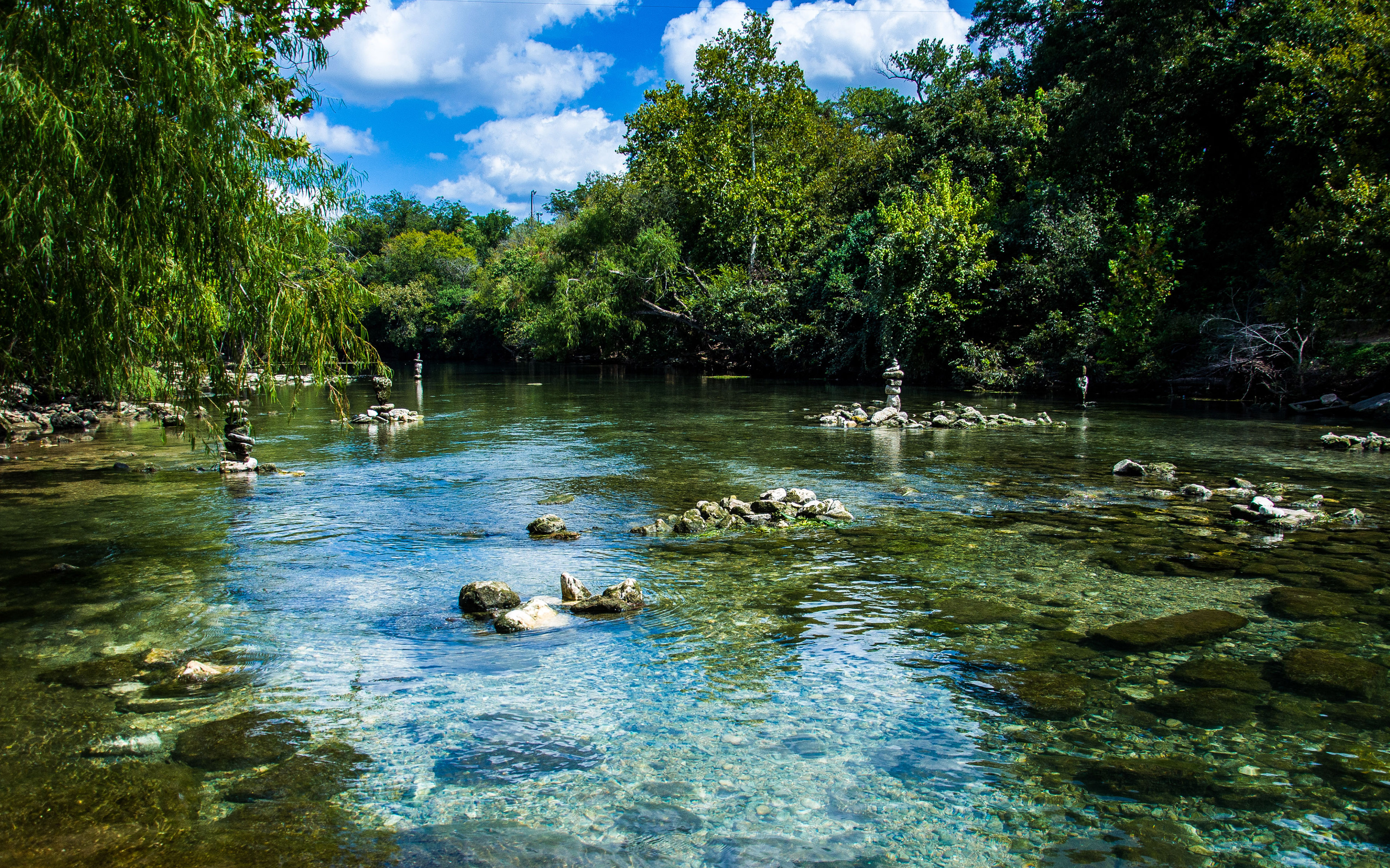 Download Lake Stone Tree Cloud Nature Landscape 4k Ultra HD Wallpaper