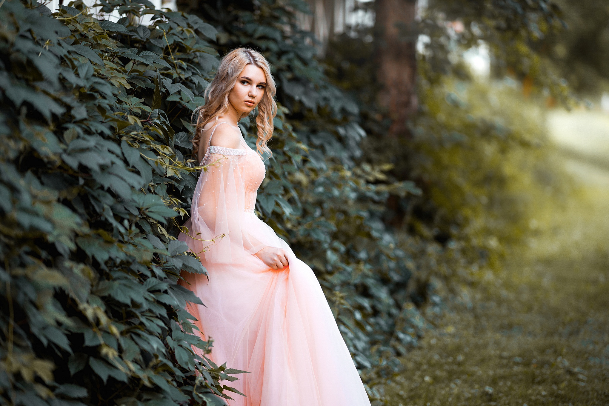 Download Depth Of Field Pink Dress Blonde Woman Model HD Wallpaper by ...
