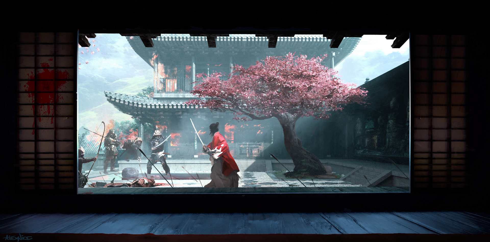 Epic Fantasy Samurai Duel HD Wallpaper by Alex Nice