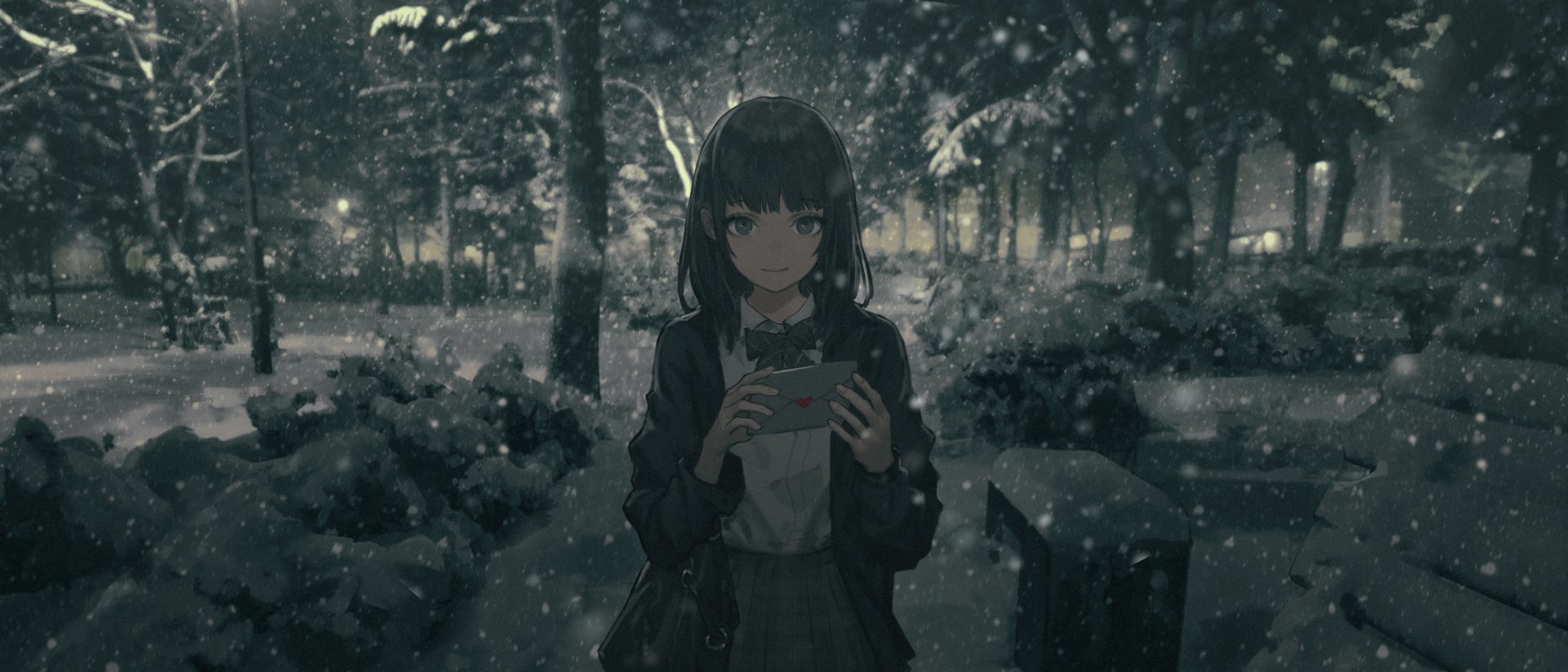 Snowlit Night — Original Anime HD Wallpaper by 哆啦小熙 | 3000x1286 ...