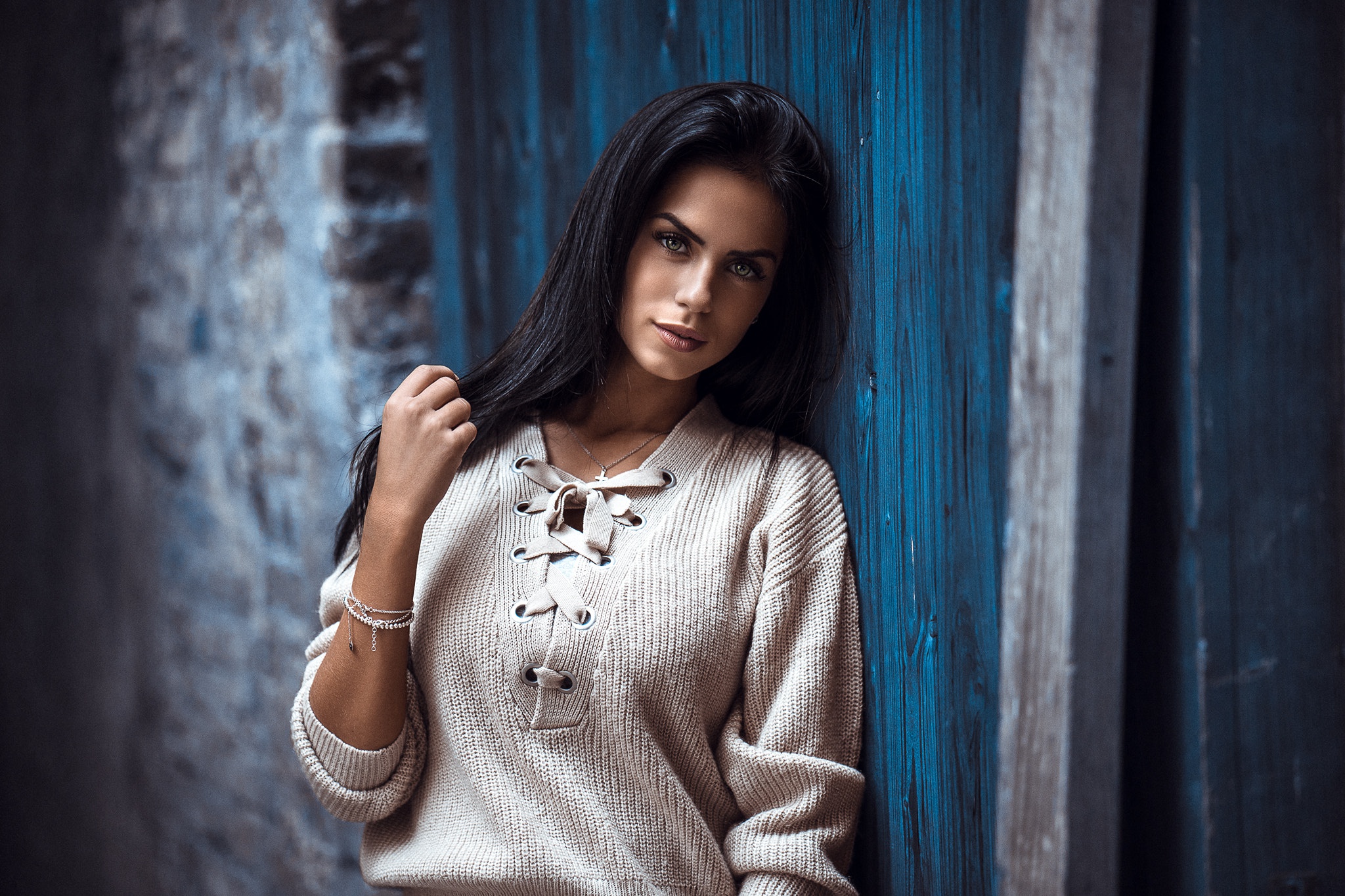 Download Leather Jacket Black Hair Depth Of Field Model Woman Marlen