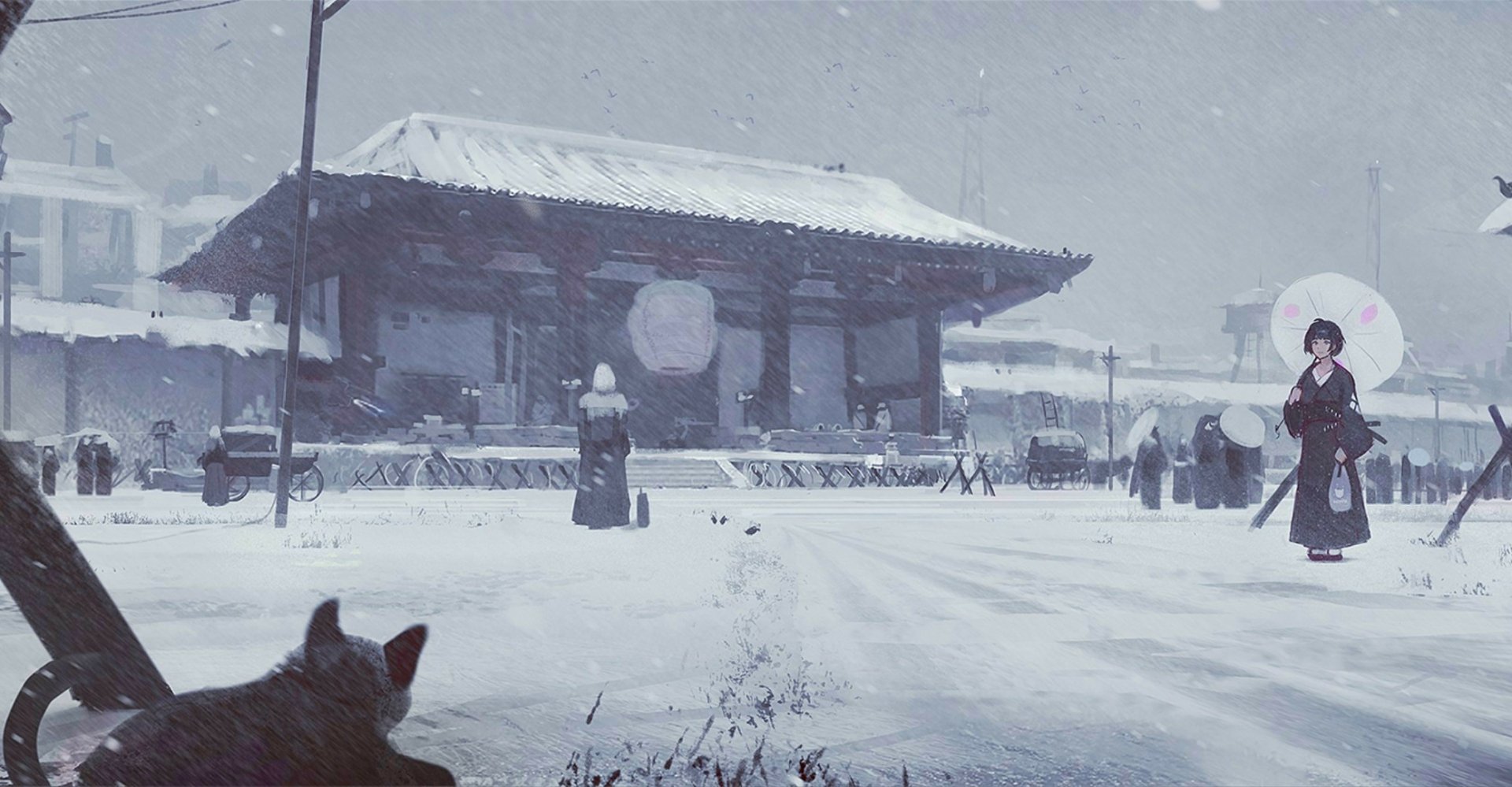 Winter Cat in Anime - HD Wallpaper by GUWEIZ