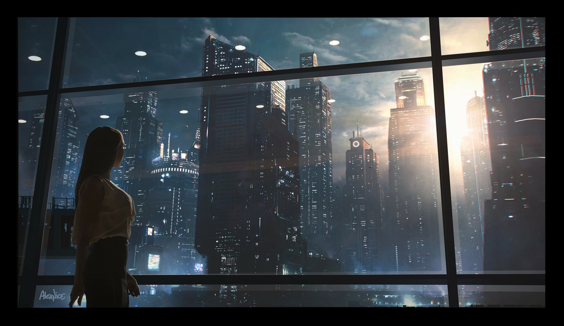 Futuristic Cityscape View: Sci-Fi Skyline Through the Window – HD ...