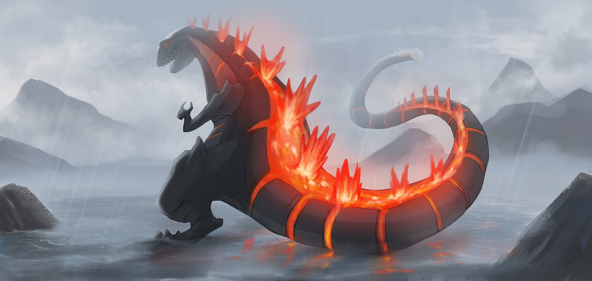 Molten Godzilla — Fantasy 2K Quad HD Wallpaper by VivinkArt | 3840x1819 ...