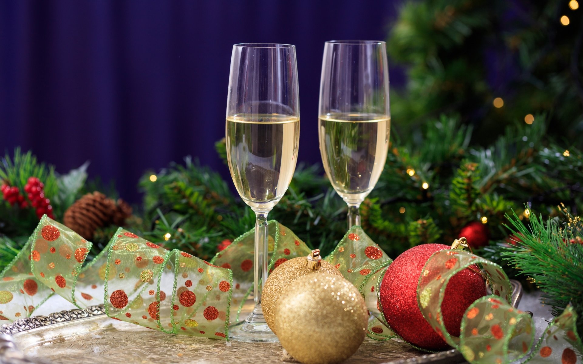 Festive Holiday Cheer: Champagne & Christmas Decorations HD Wallpaper ...