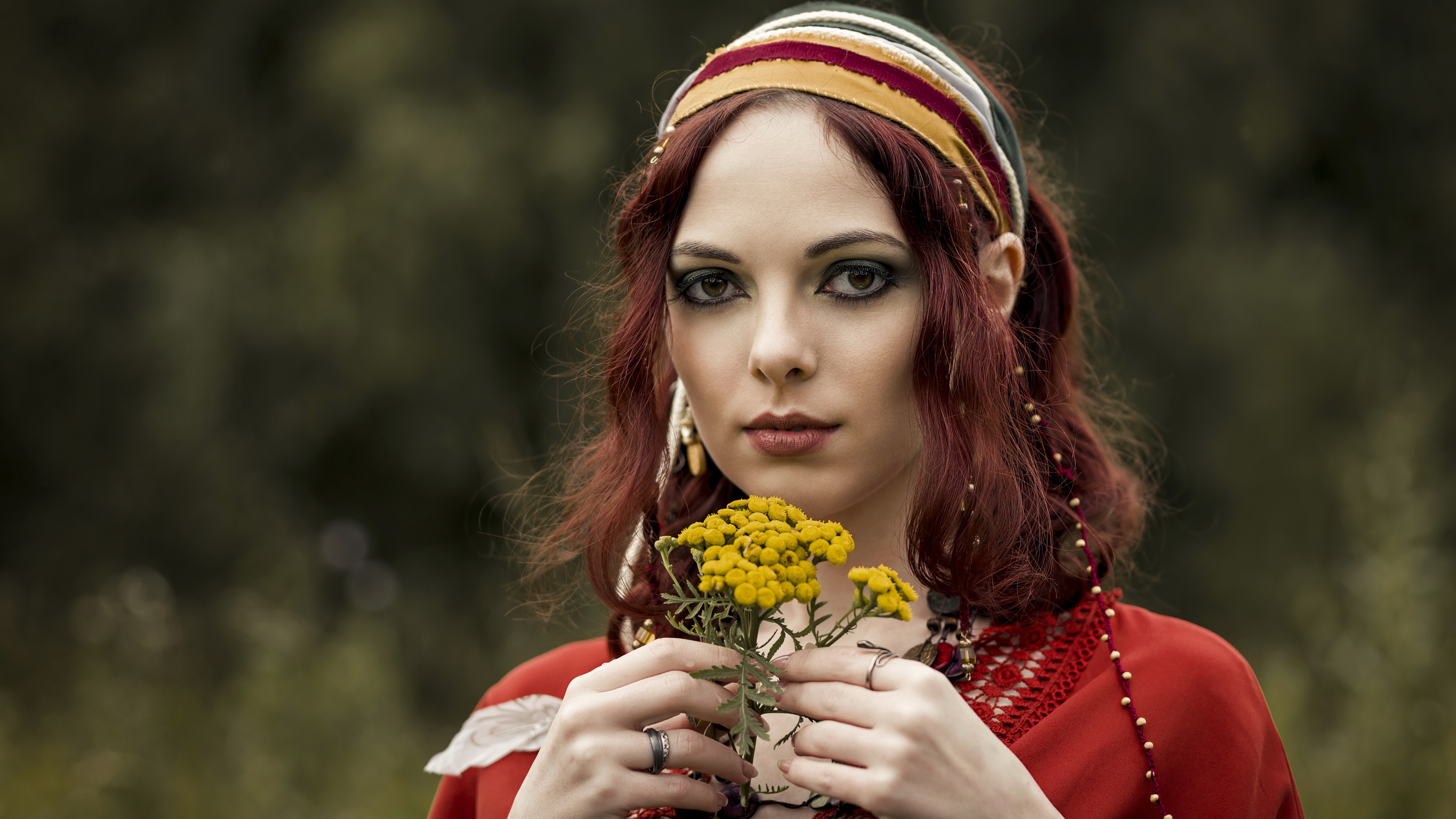 Download Flower Face Portrait Makeup Woman Model 4k Ultra HD Wallpaper