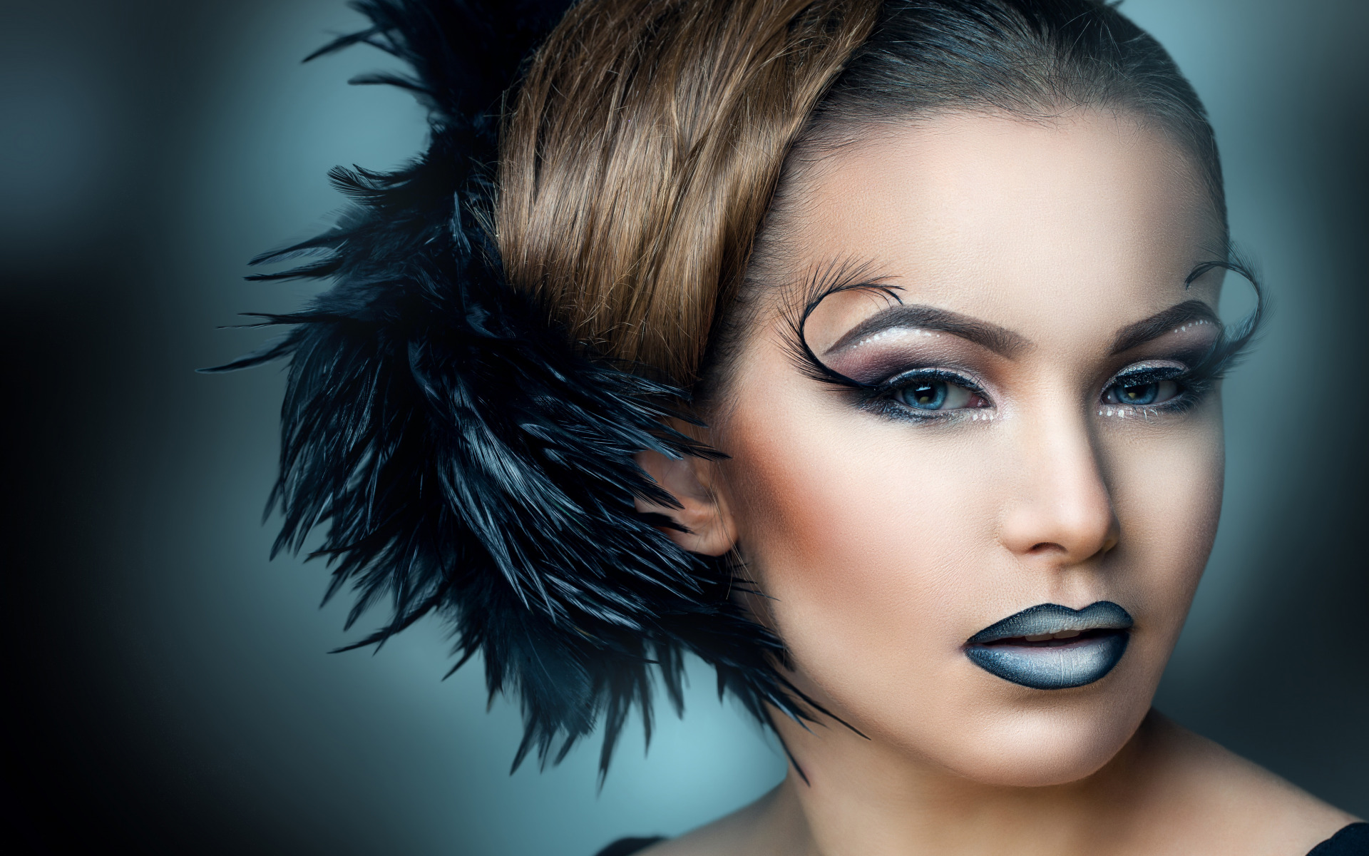Download Lipstick Makeup Style Feather Model Woman Face HD Wallpaper