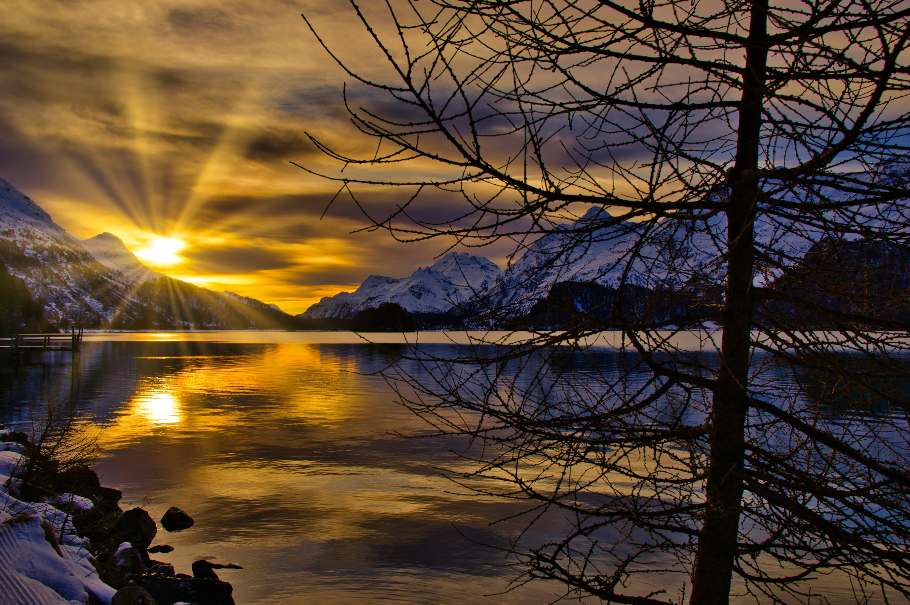 Download Switzerland Lake Nature Mountain Sunset Winter Sunbeam HD ...