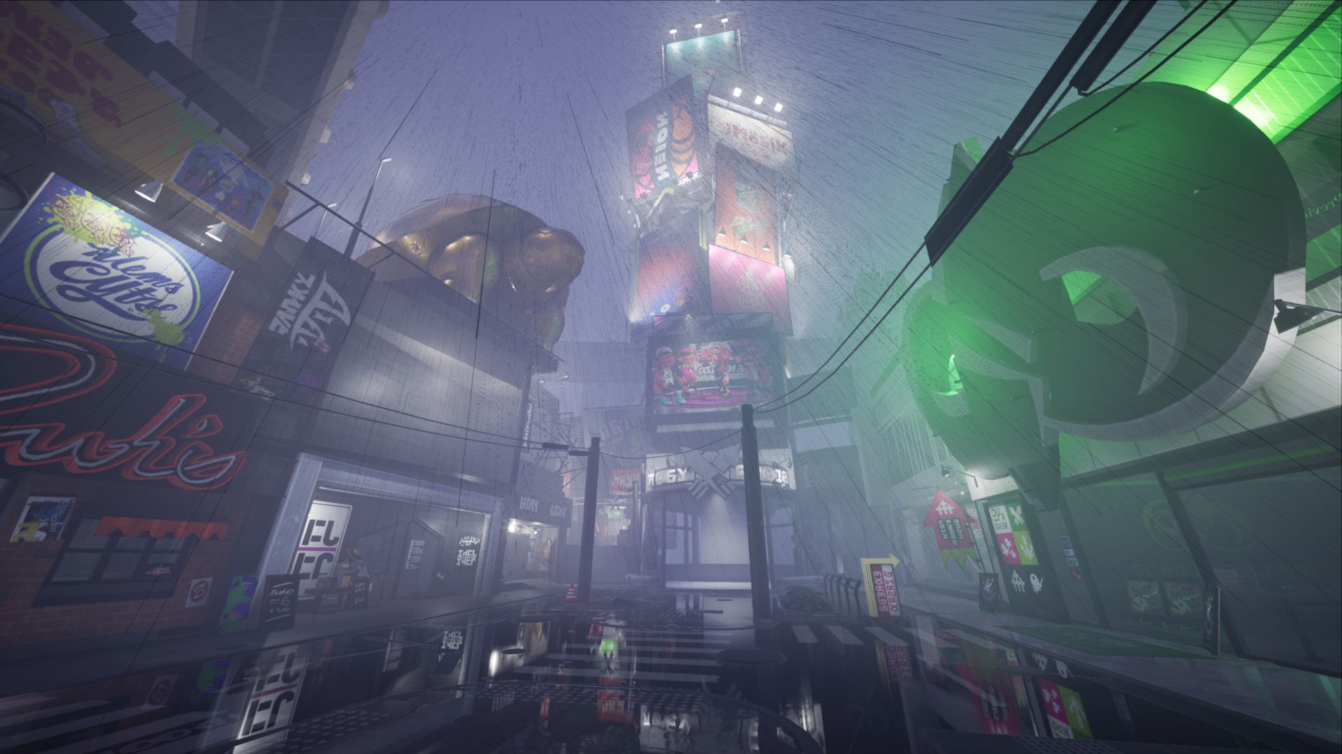 A rainy night in Inkopolis by HunchaBoi