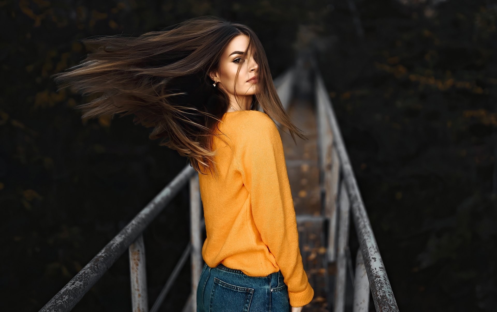 Download Depth Of Field Brunette Woman Model HD Wallpaper