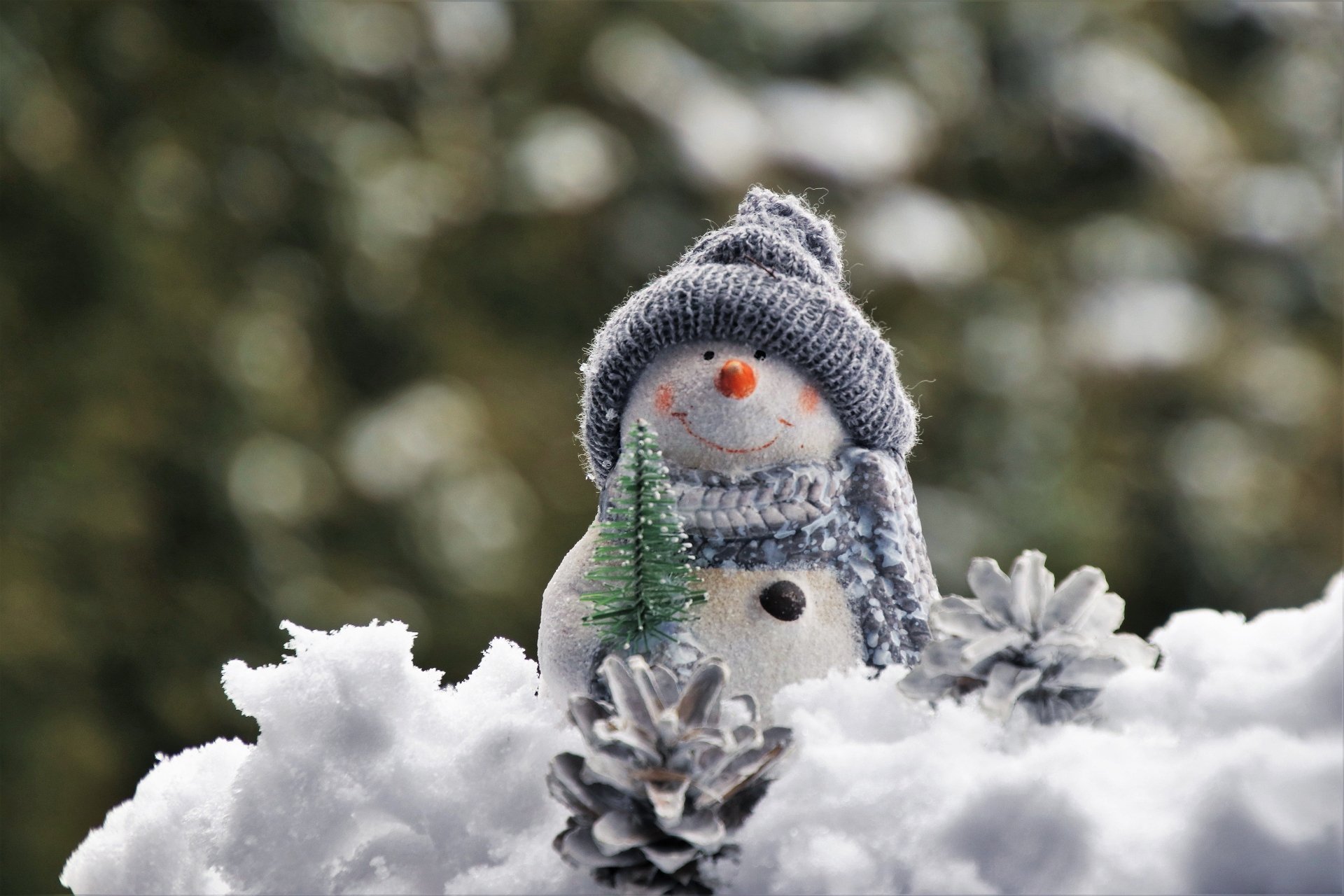 Download Pine Cone Christmas Toy Photography Snowman 4k Ultra HD Wallpaper