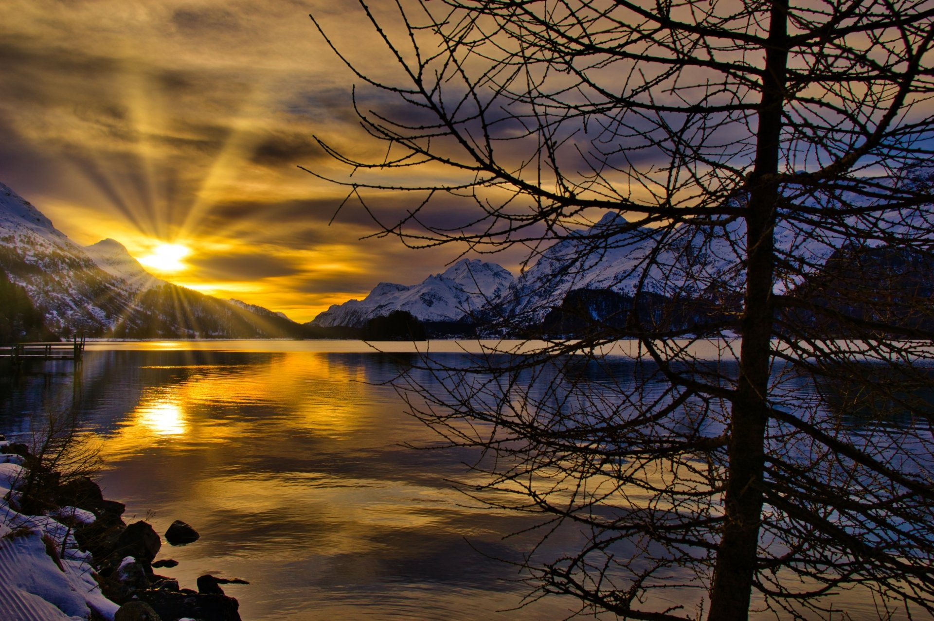 Download Switzerland Lake Nature Mountain Sunset Winter Sunbeam Winter ...