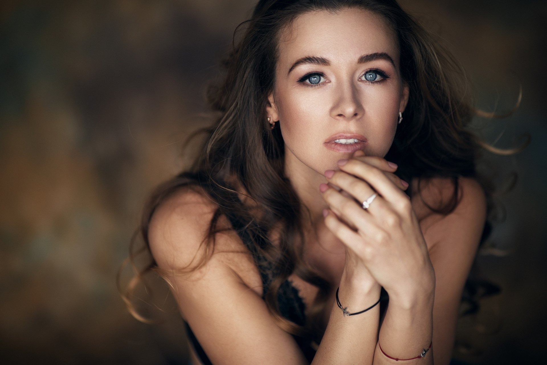 Download Brunette Blue Eyes Woman Model HD Wallpaper by Vladimir Sereda