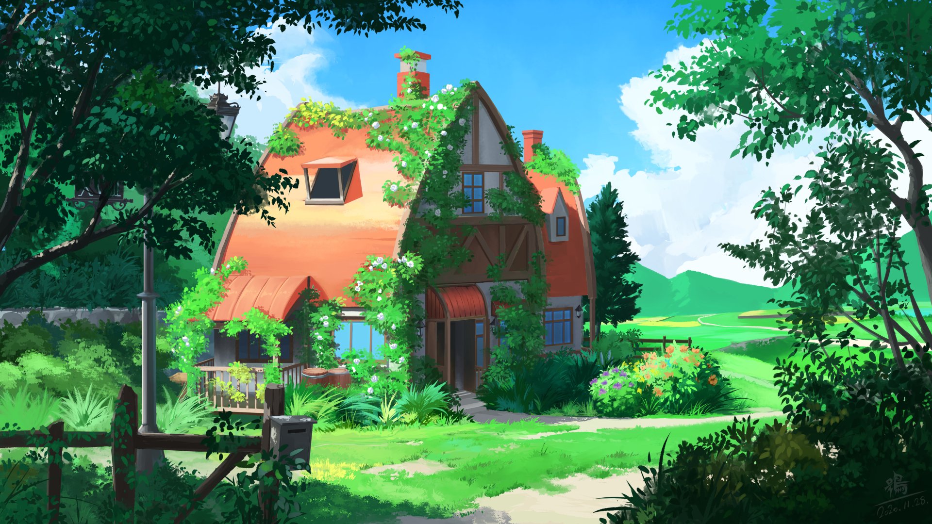 Anime Cottage Haven: 4K Ultra HD Nature Retreat by Promasicの猫头鹰