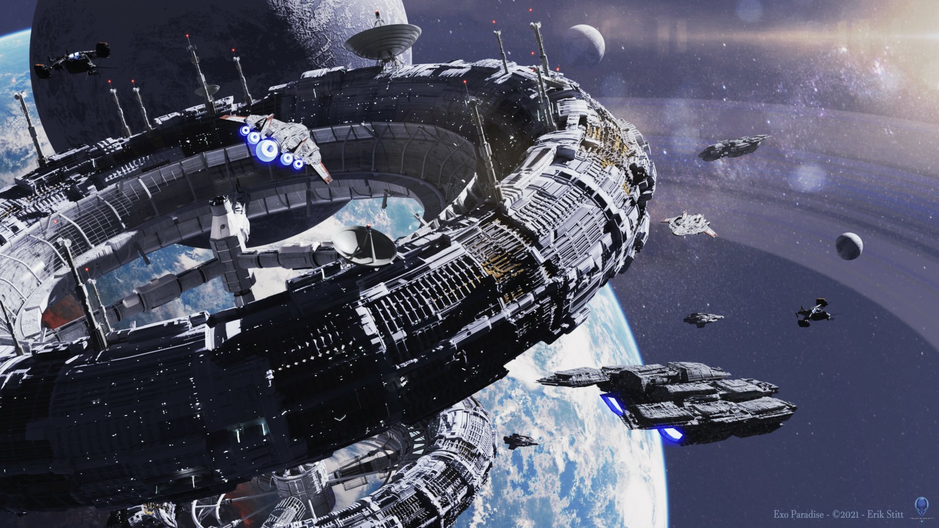 HD Sci-Fi Space Station: Futuristic Orbital Fortress by Erik Stitt