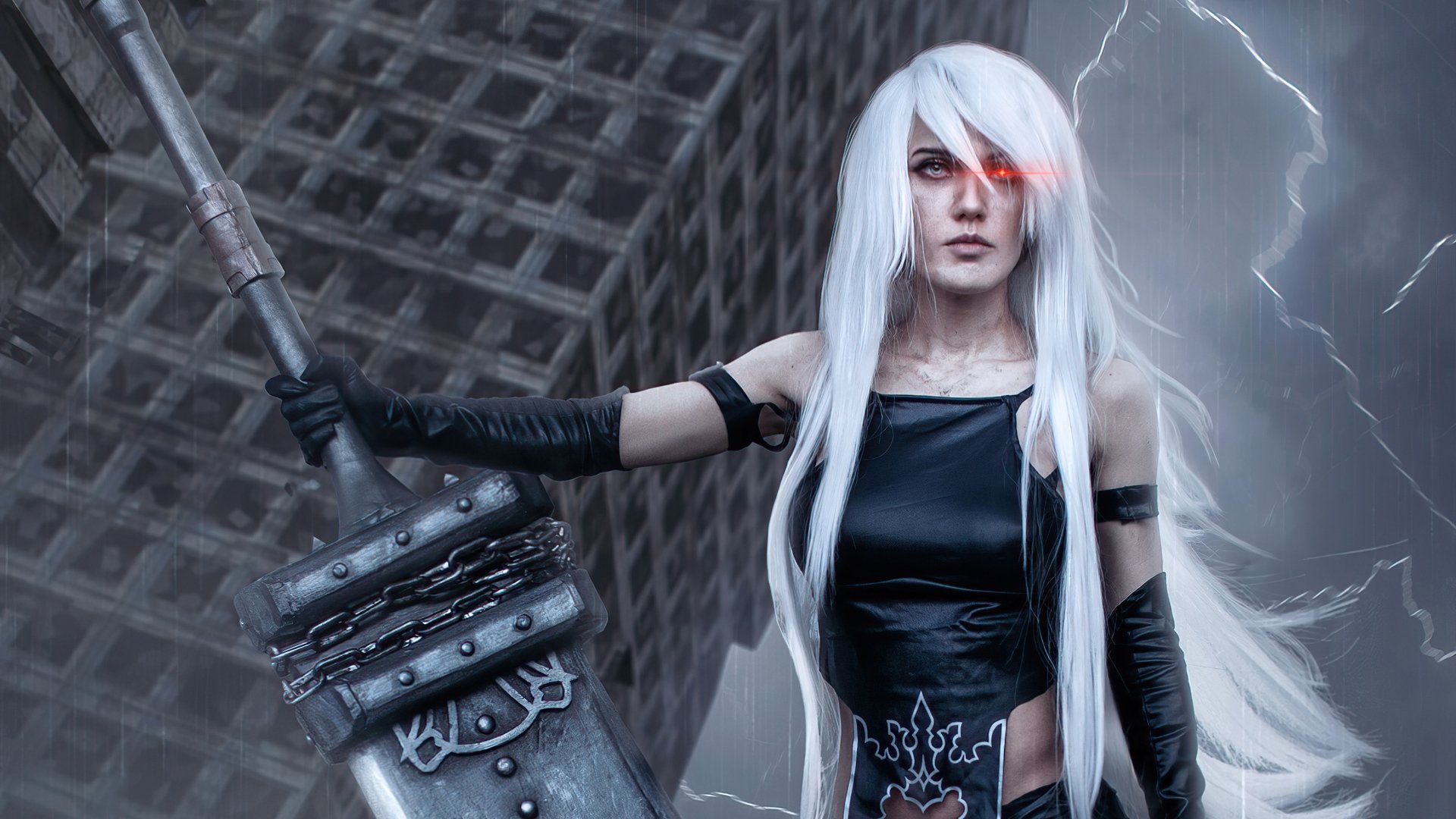 Download White Hair Long Hair NieR: Automata Woman Cosplay HD Wallpaper