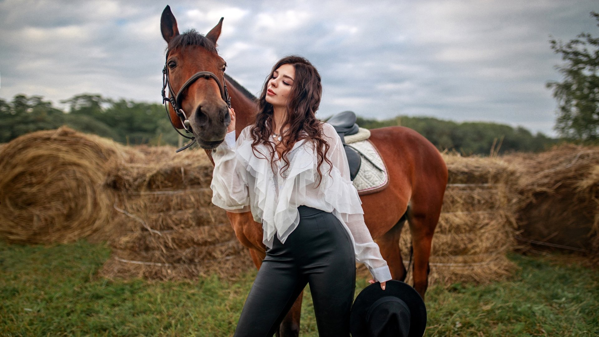 Download Horse Brunette Mood Woman Model HD Wallpaper by Alexey Yuryev ...