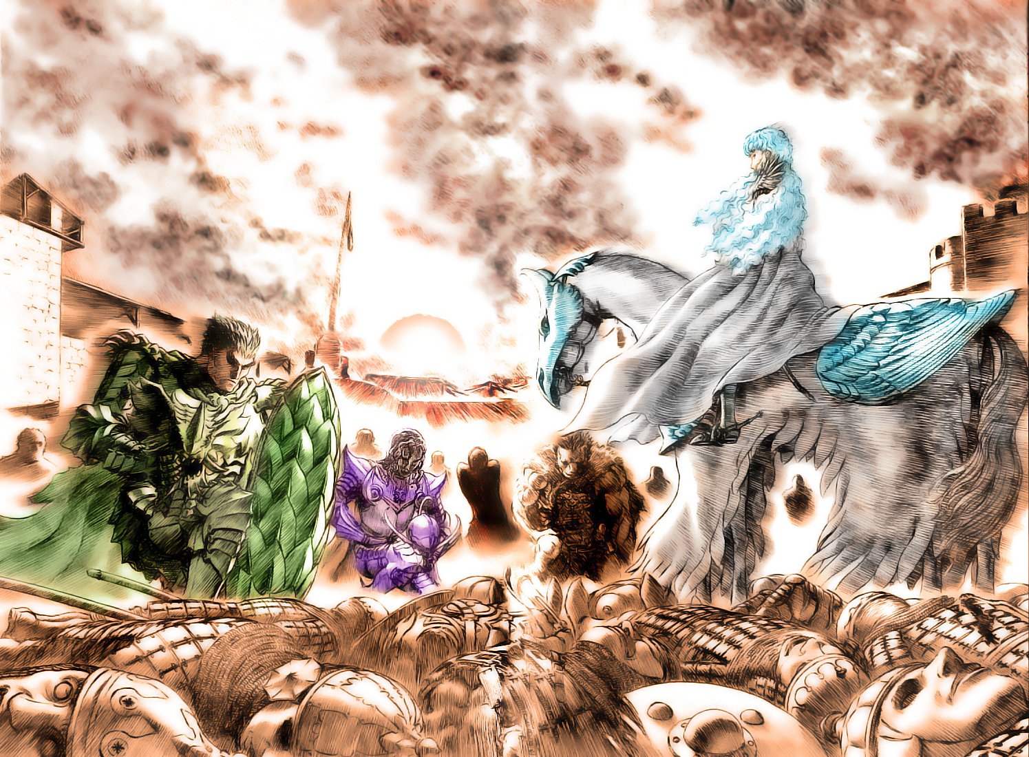 Berserk Epic Showdown: HD Anime Warriors Amidst the Ashen Battlefield ...