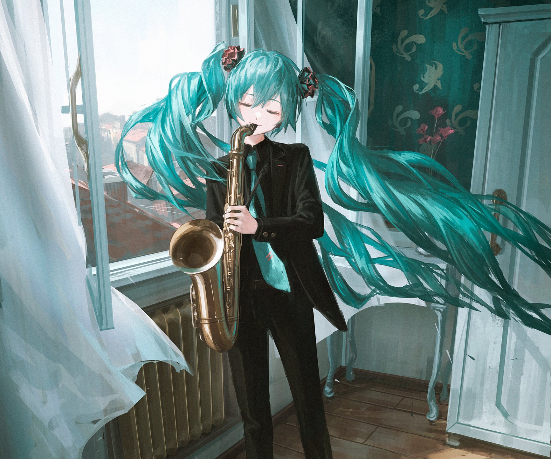 Download Saxophone Hatsune Miku Anime Vocaloid HD Wallpaper