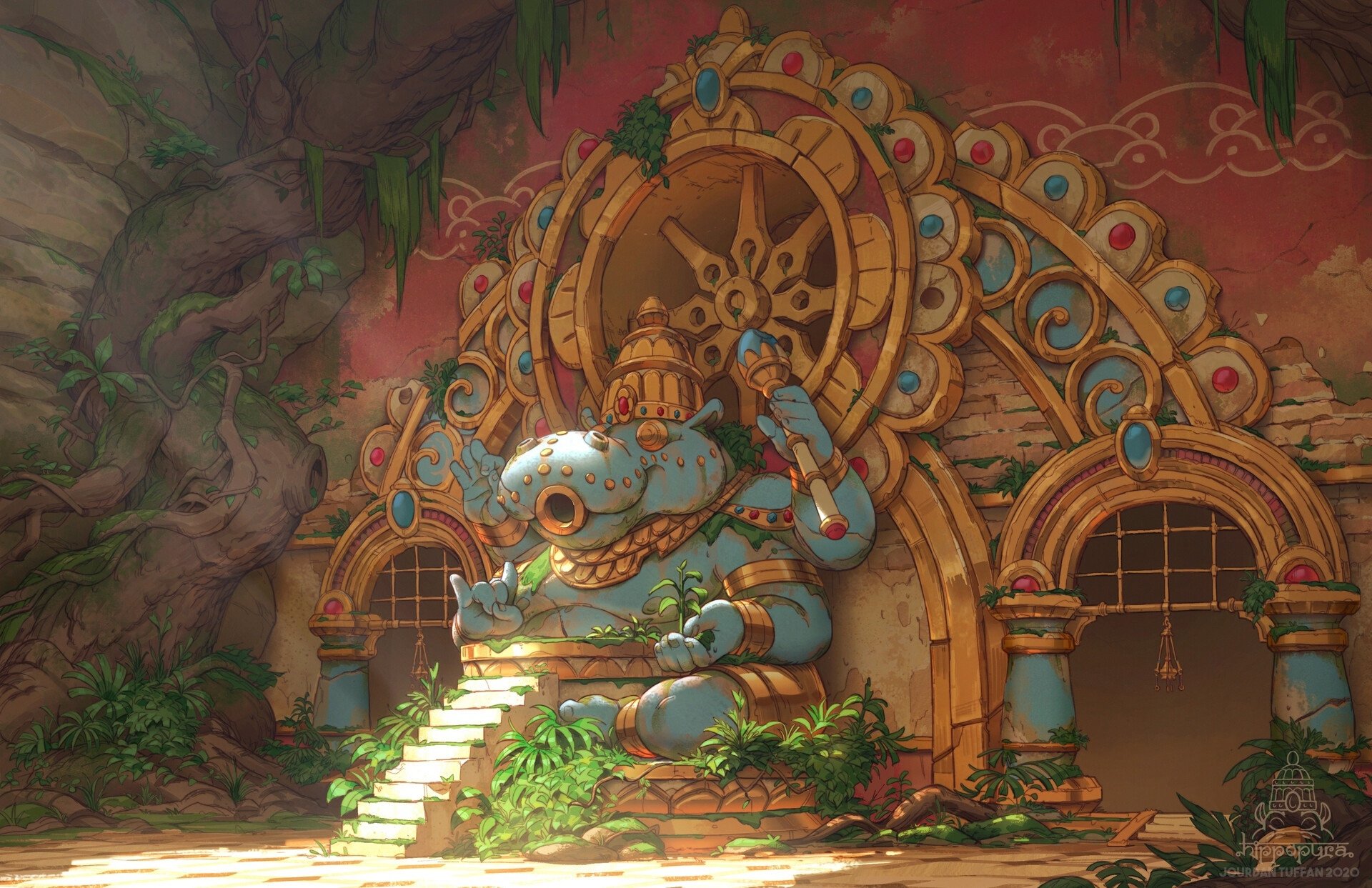 Majestic Fantasy Statue in Ancient Ruins - HD Wallpaper | 1920x1243 ...
